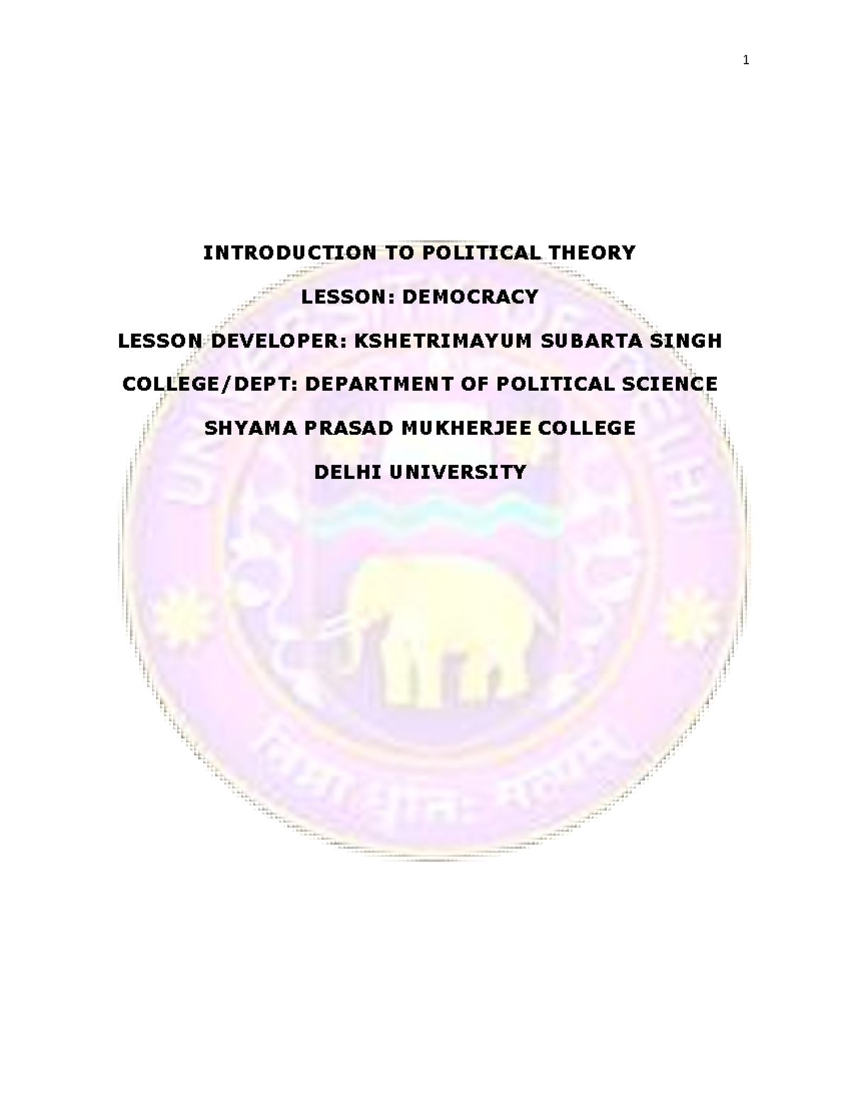 Democracy- political science - INTRODUCTION TO POLITICAL THEORY LESSON ...