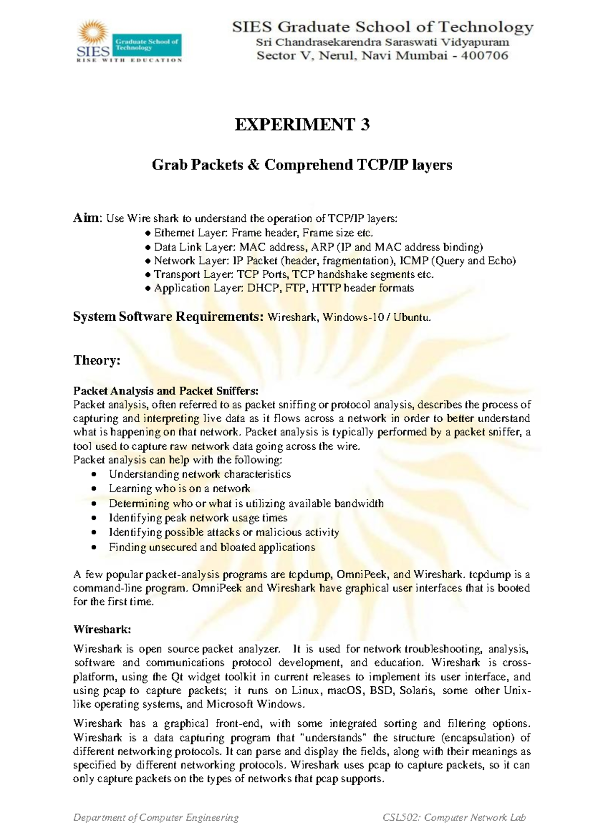 223A1134 Exp3 CN - Experiments of computer networking - EXPERIMENT 3 Grab Packets & Comprehend ...