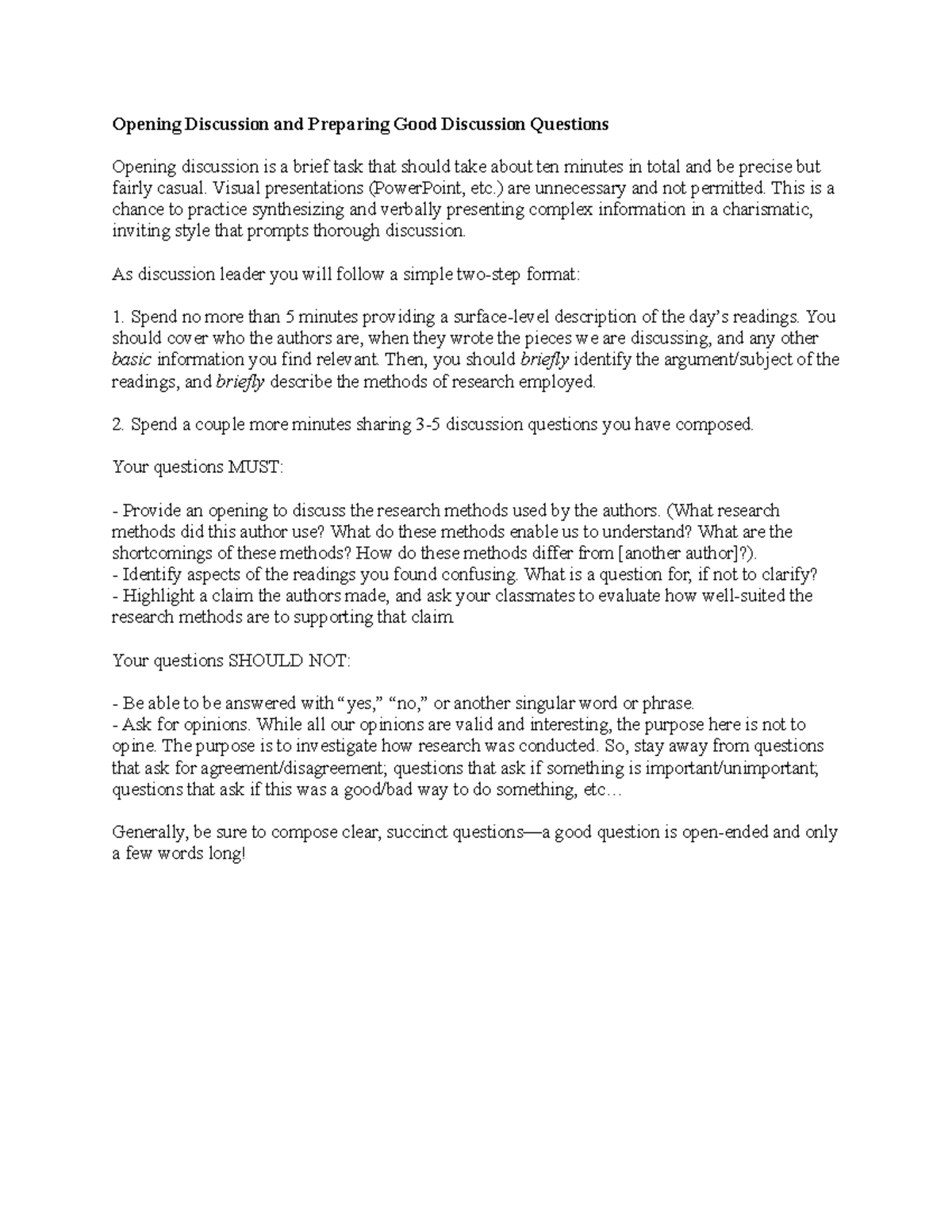 Opening Discussion and Preparing Good Discussion Questions - Tagged ...