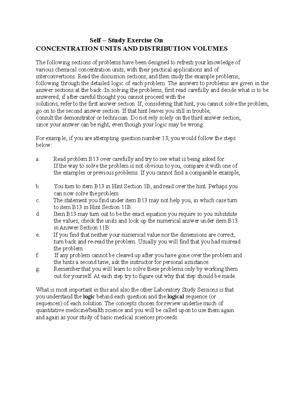 Concentration units - notes - Self – Study Exercise On CONCENTRATION ...