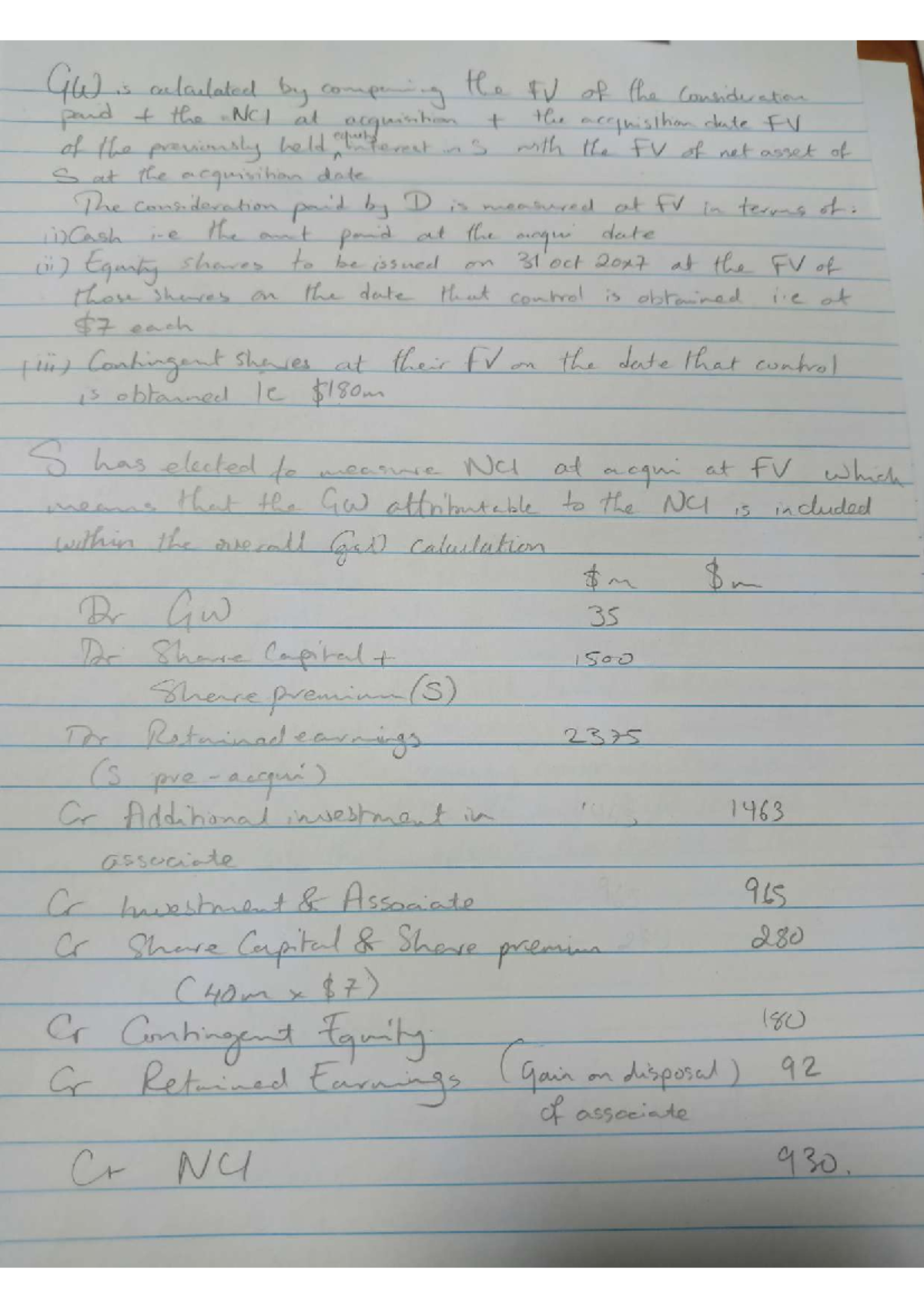 Goodwill calculation example - GW is calculated companing the FV of the ...