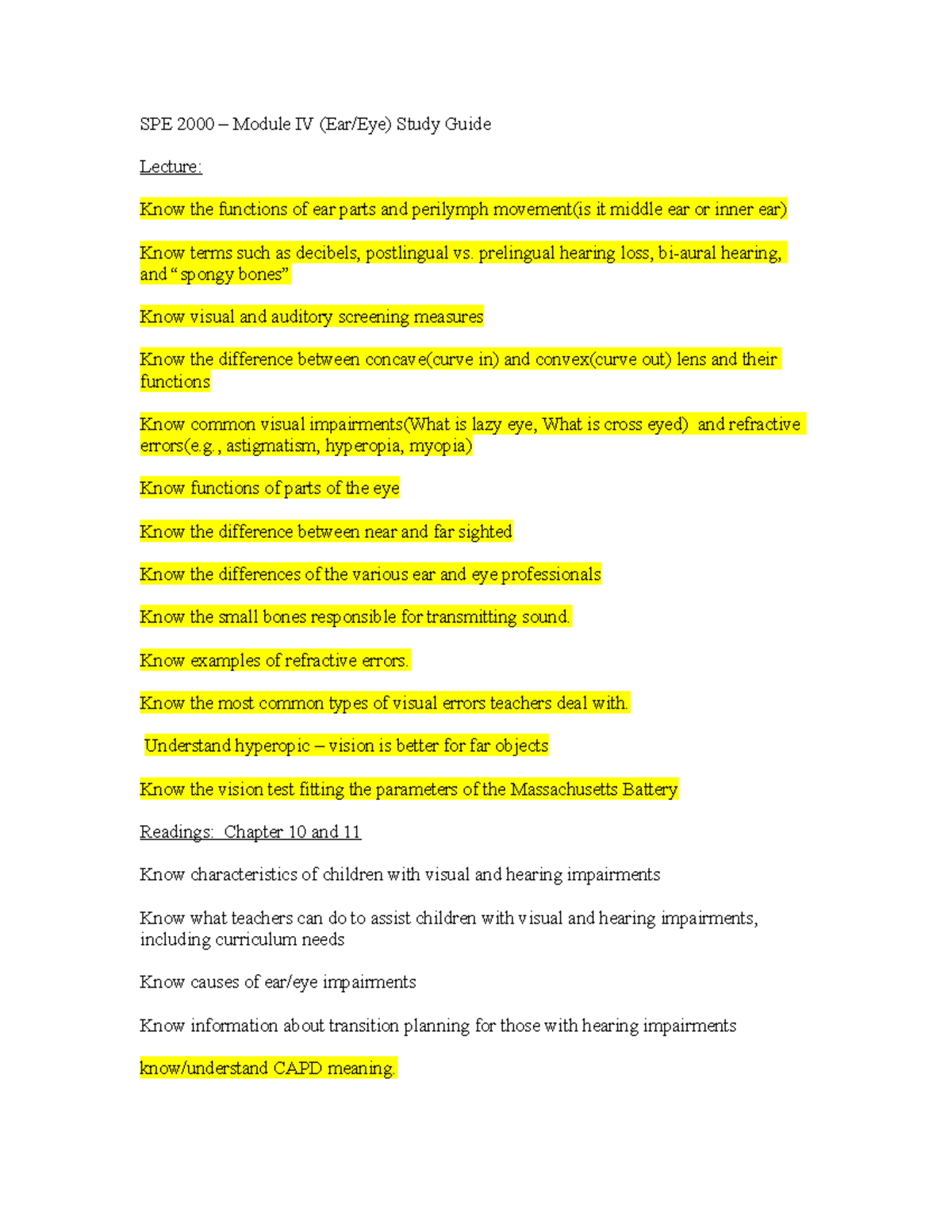 Exam 2 Study Guide (Ear & Eye) - SPE 2000 – Module IV (Ear/Eye) Study ...