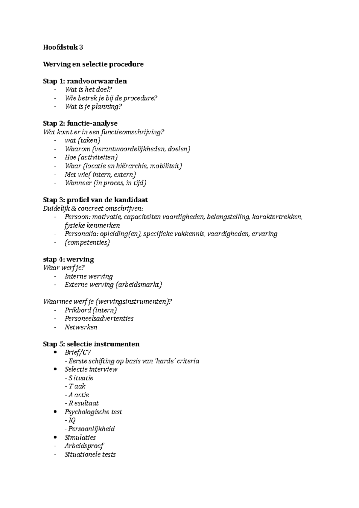 College-aantekeningen, hoofdstuk 3 (Werving en selectie) - Hoofdstuk 3 ...