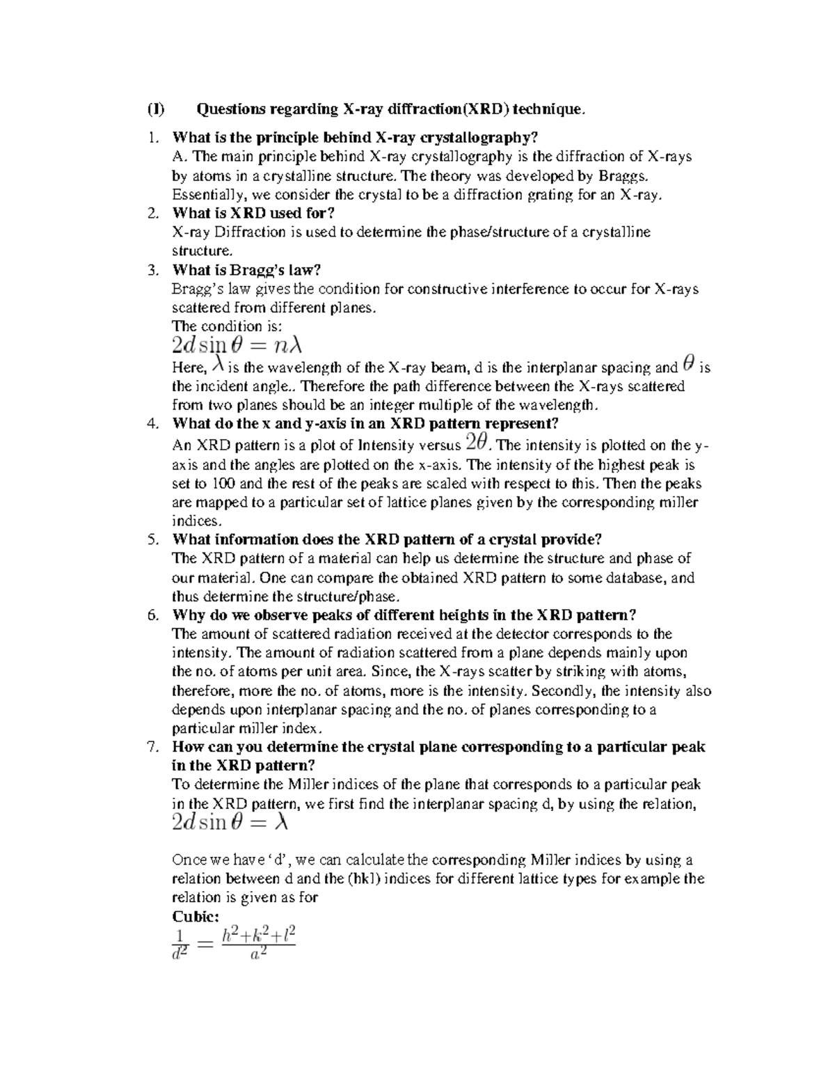 Questions regarding X-ray diffraction(XRD) technique - What is the ...