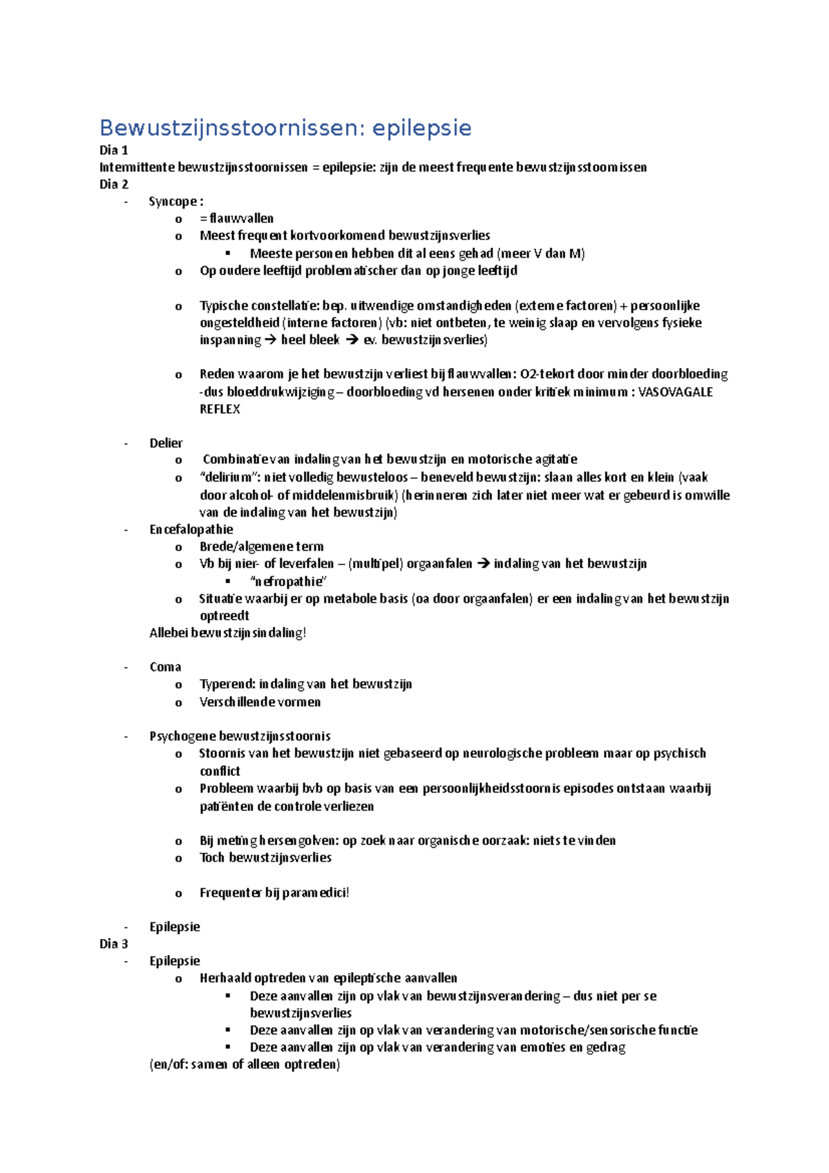 Bewustzijnsstoornissen - uitwendige omstandigheden (externe factoren ...