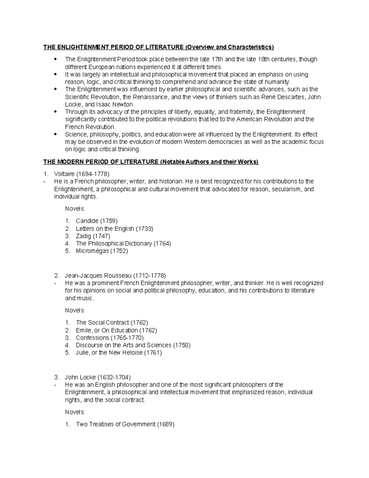 THE Enlightenment Period OF Literature - THE ENLIGHTENMENT PERIOD OF ...