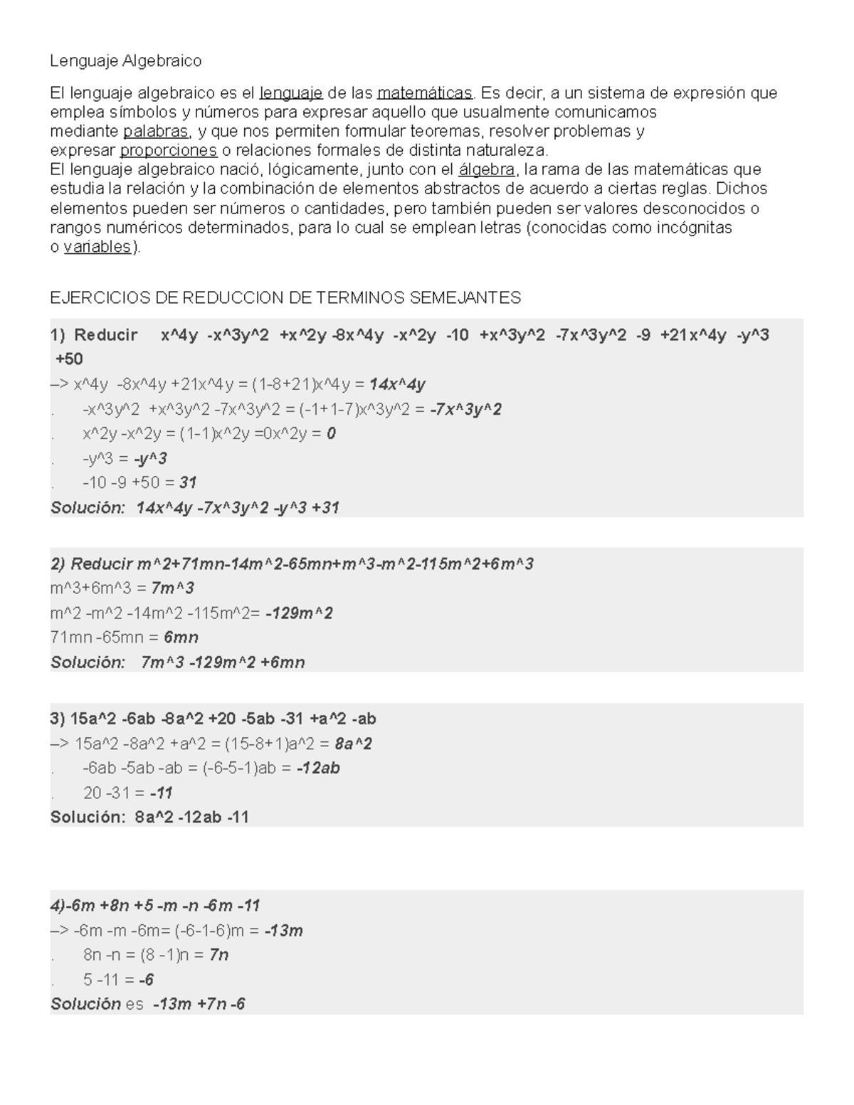 Lenguaje Algebraico - pisaaaa - Lenguaje Algebraico El lenguaje ...