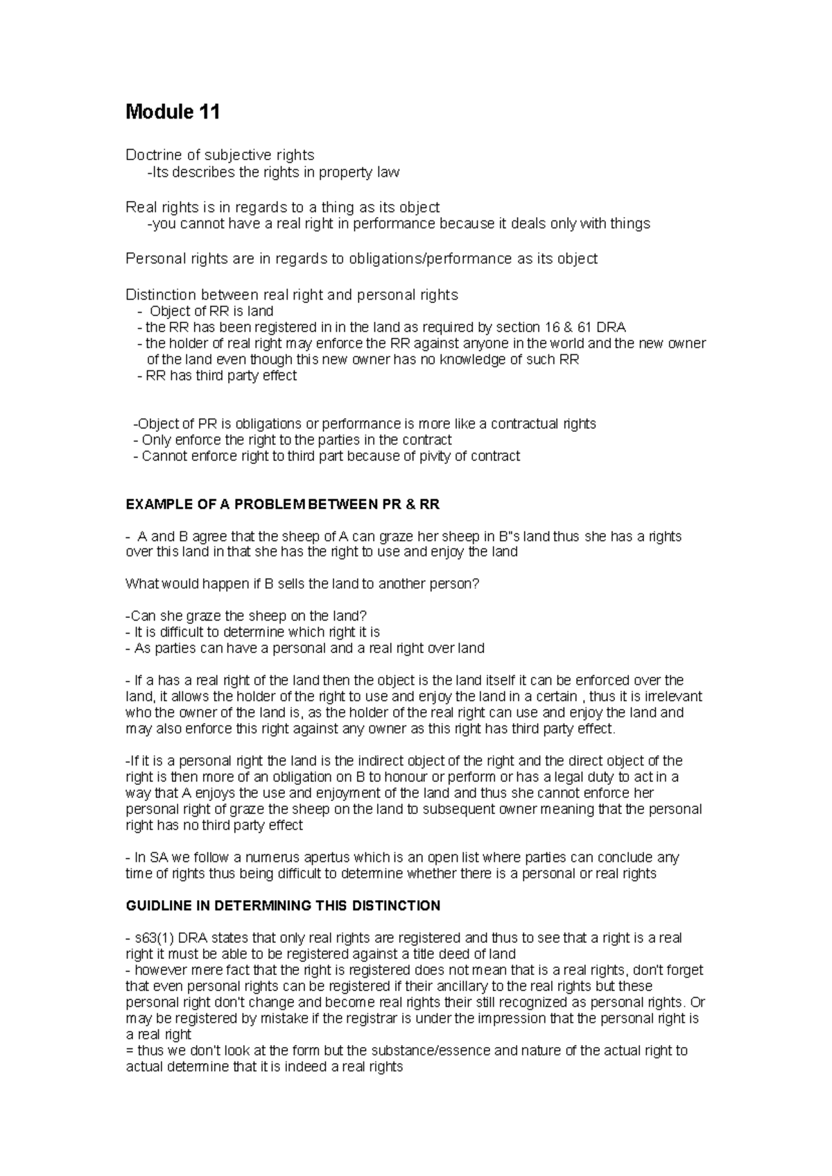 Module 11 property - Module 11 Doctrine of subjective rights -Its ...