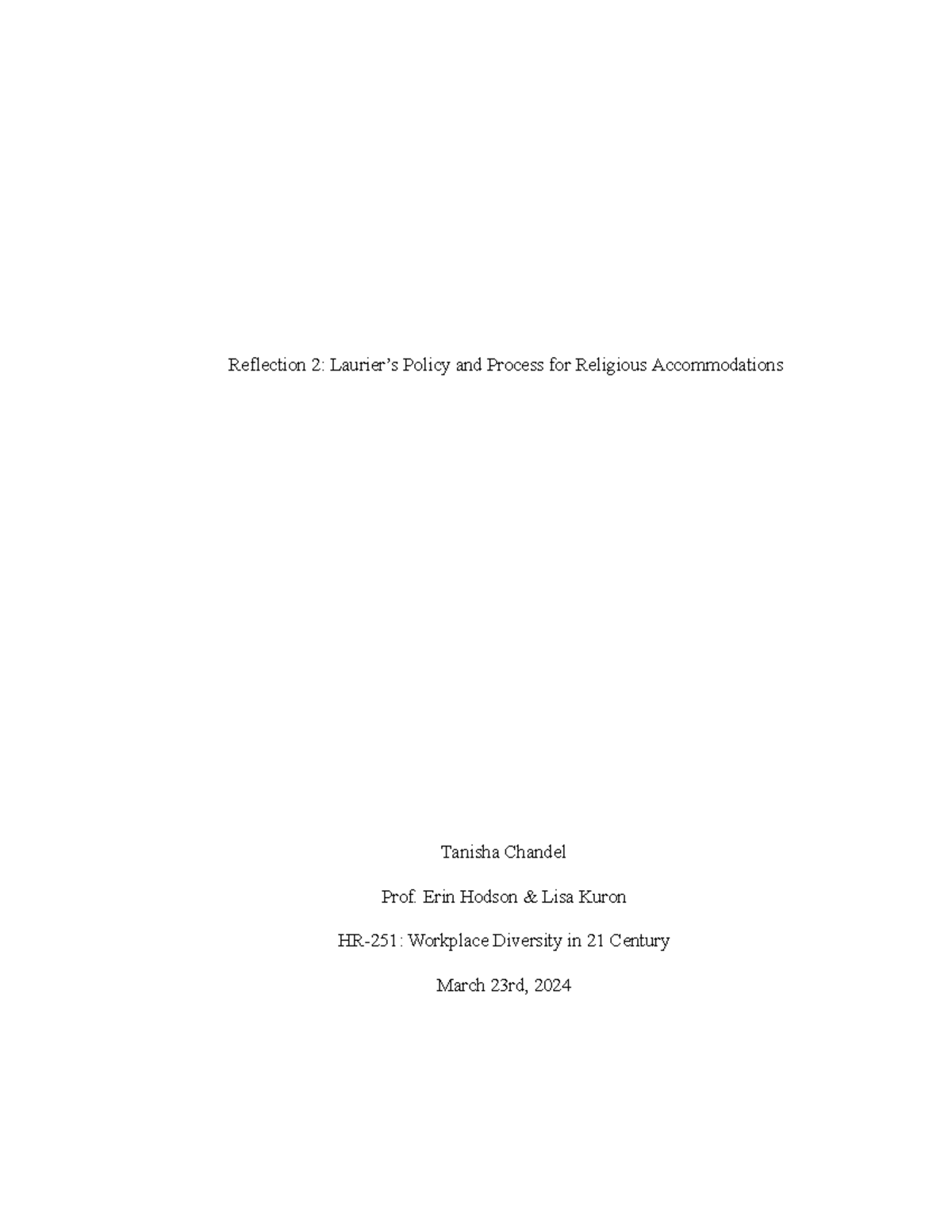 reflection #2 of 1 - Reflection 2: Laurier’s Policy and Process for ...