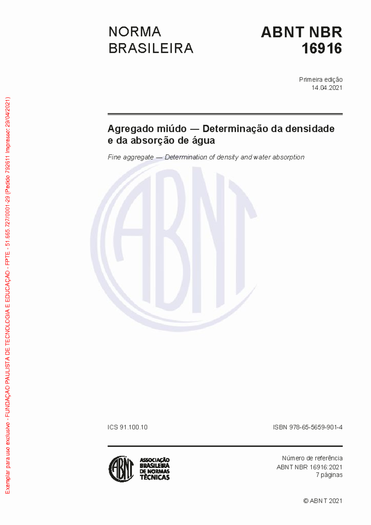 ABNT NBR 16916 - Agregado miúdo ― Determinação da densidade - Número de ...