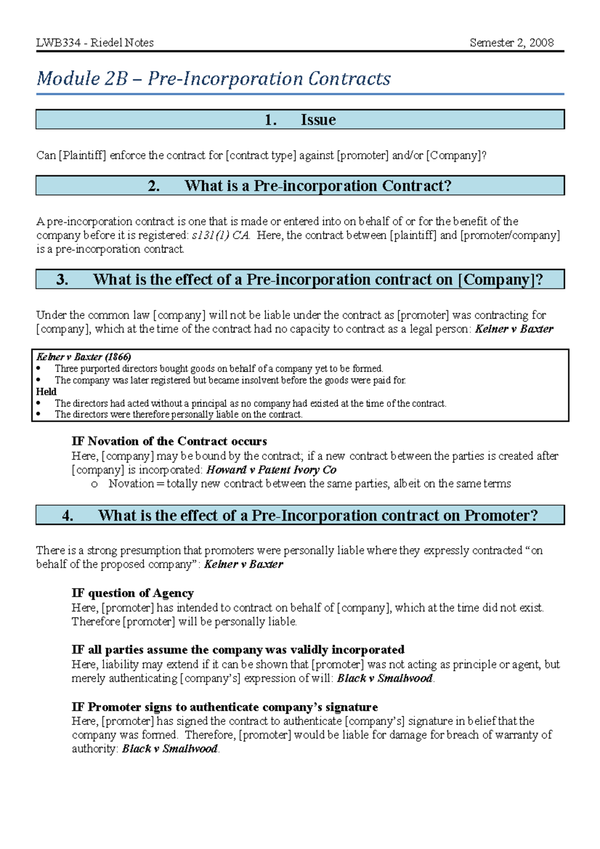 Module 2B (Wk 1) - Pre-Incorporation Contracts - Module 2B – Pre ...