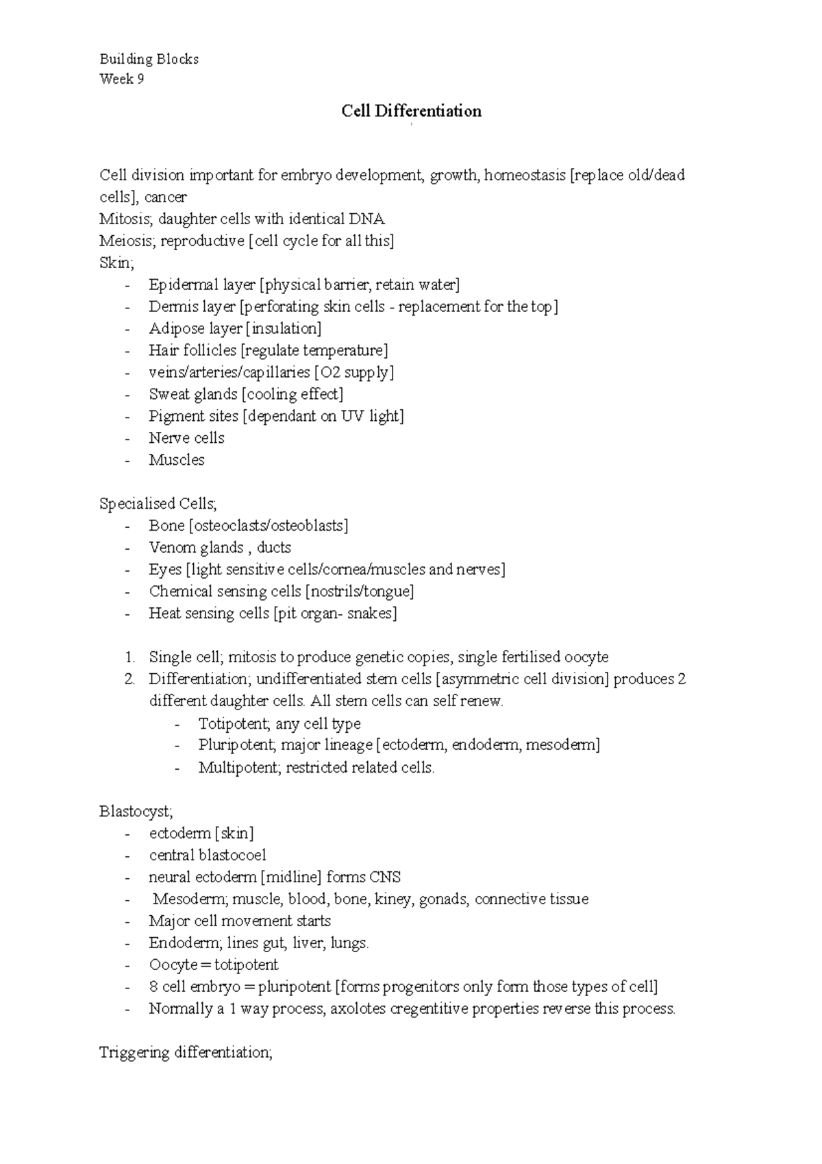 Cell Differentiation -w9 - Building Blocks Week 9 Cell Differentiation ...