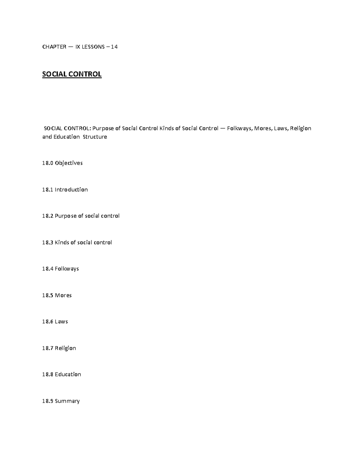 Social Control CH 14 - CHAPTER — IX LESSONS – 14 SOCIAL CONTROL SOCIAL ...