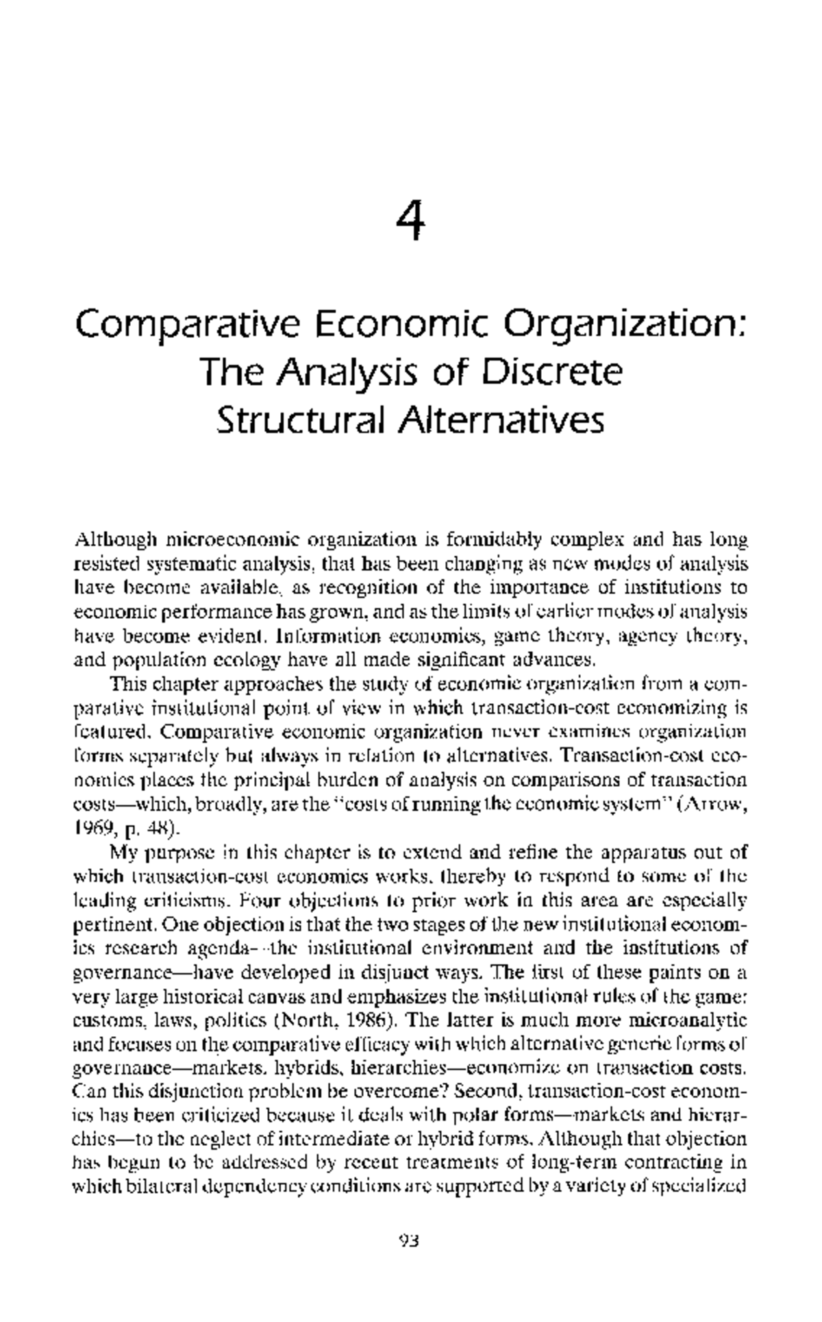 Cap4 Williamson - The Mechanisms of Governance - 4 Comparative Economic ...