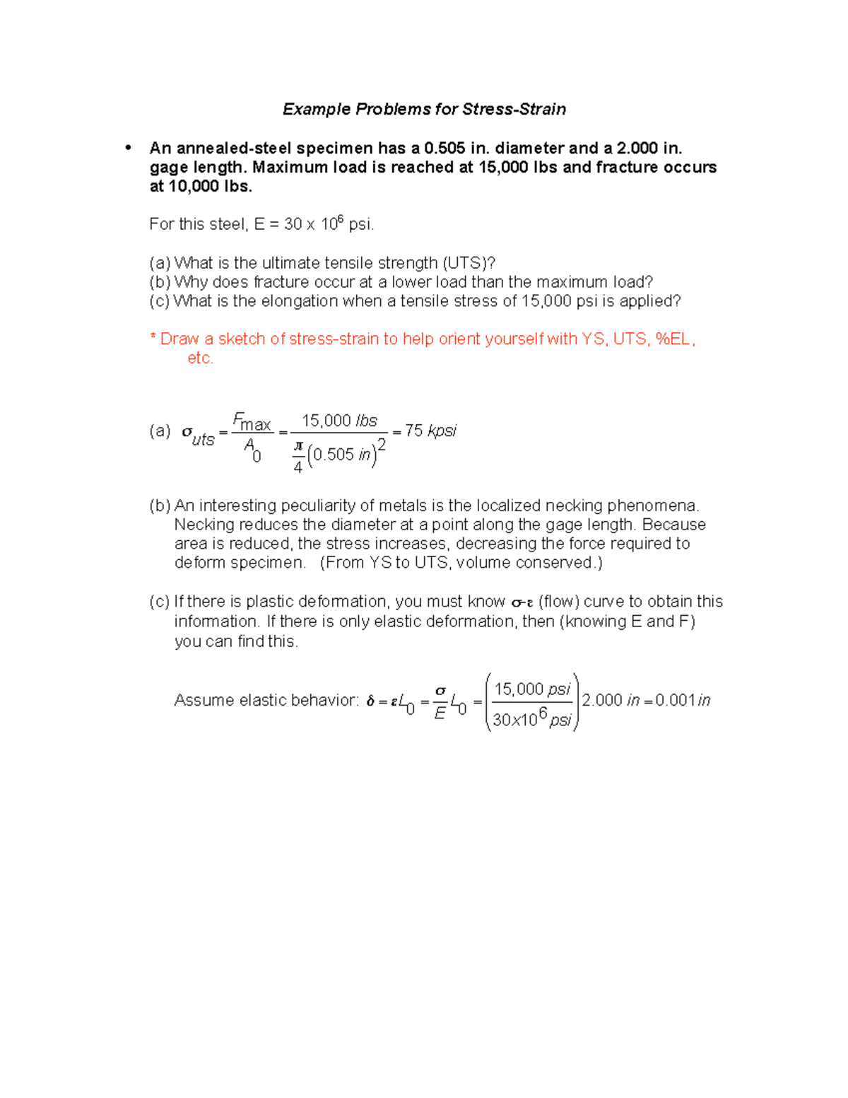 Stress-strain-exs - Stress strain notes - Example Problems for Stress ...