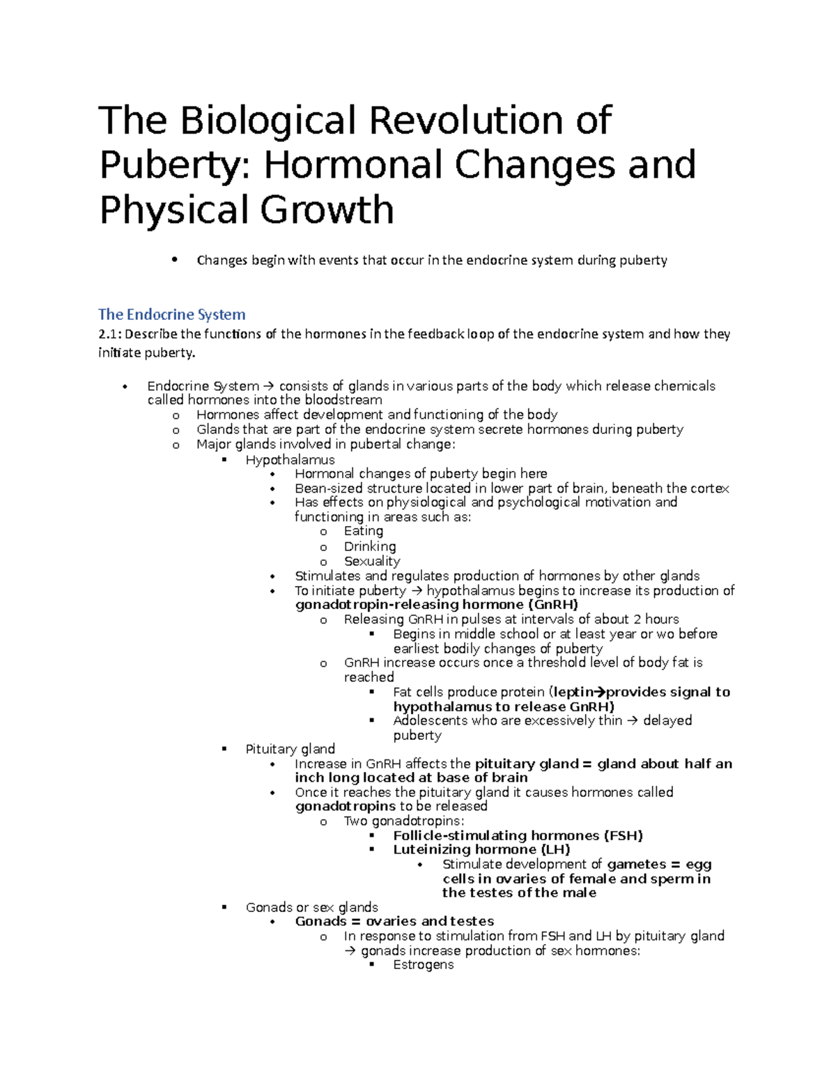 Chapter 2 adolescent psych - The Biological Revolution of Puberty ...