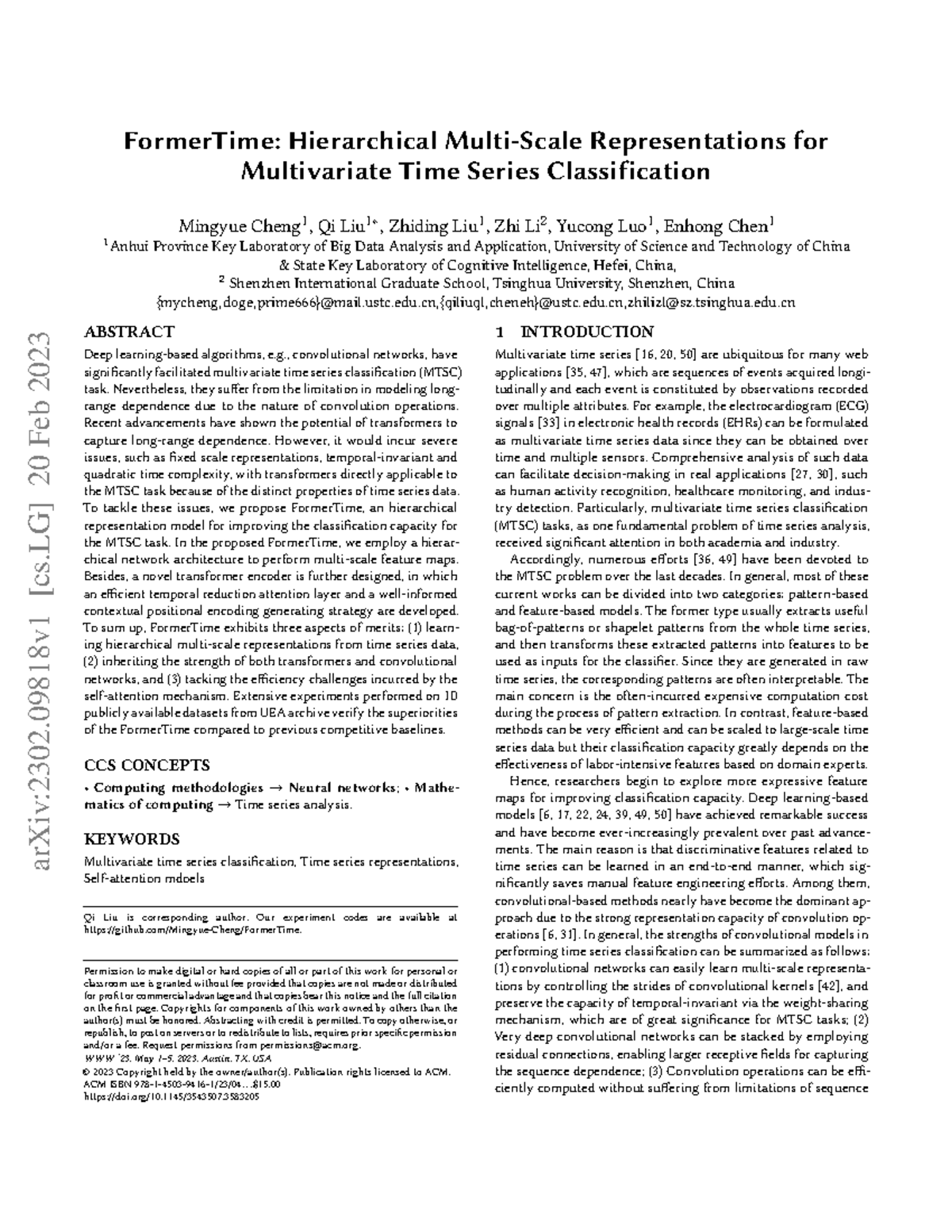 2302 - FormerTime: Hierarchical Multi-Scale Representations for Multivariate Time Series - Studocu