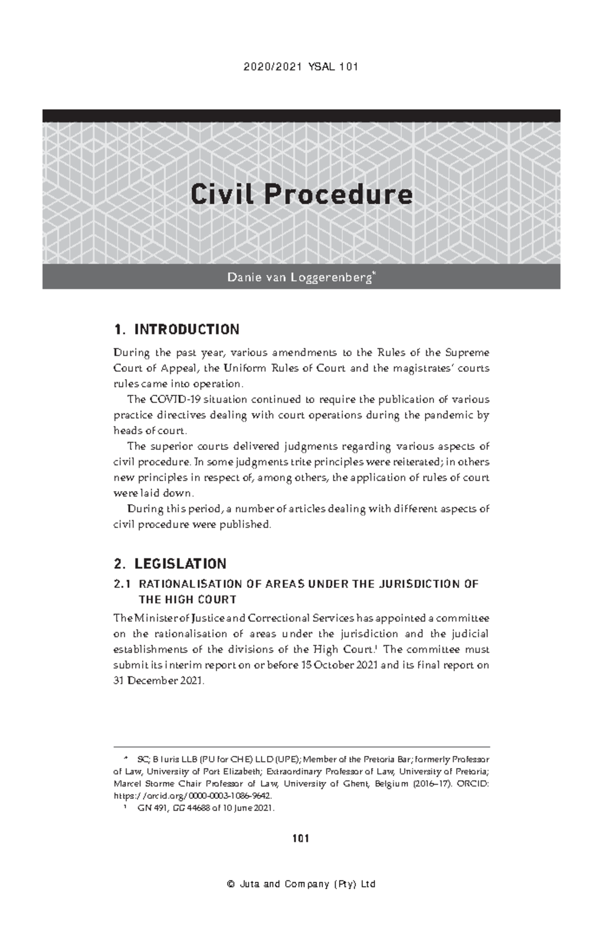 Civil Procedure 2020-2021 YSAL - 101 1. INTRODUCTION During the past ...