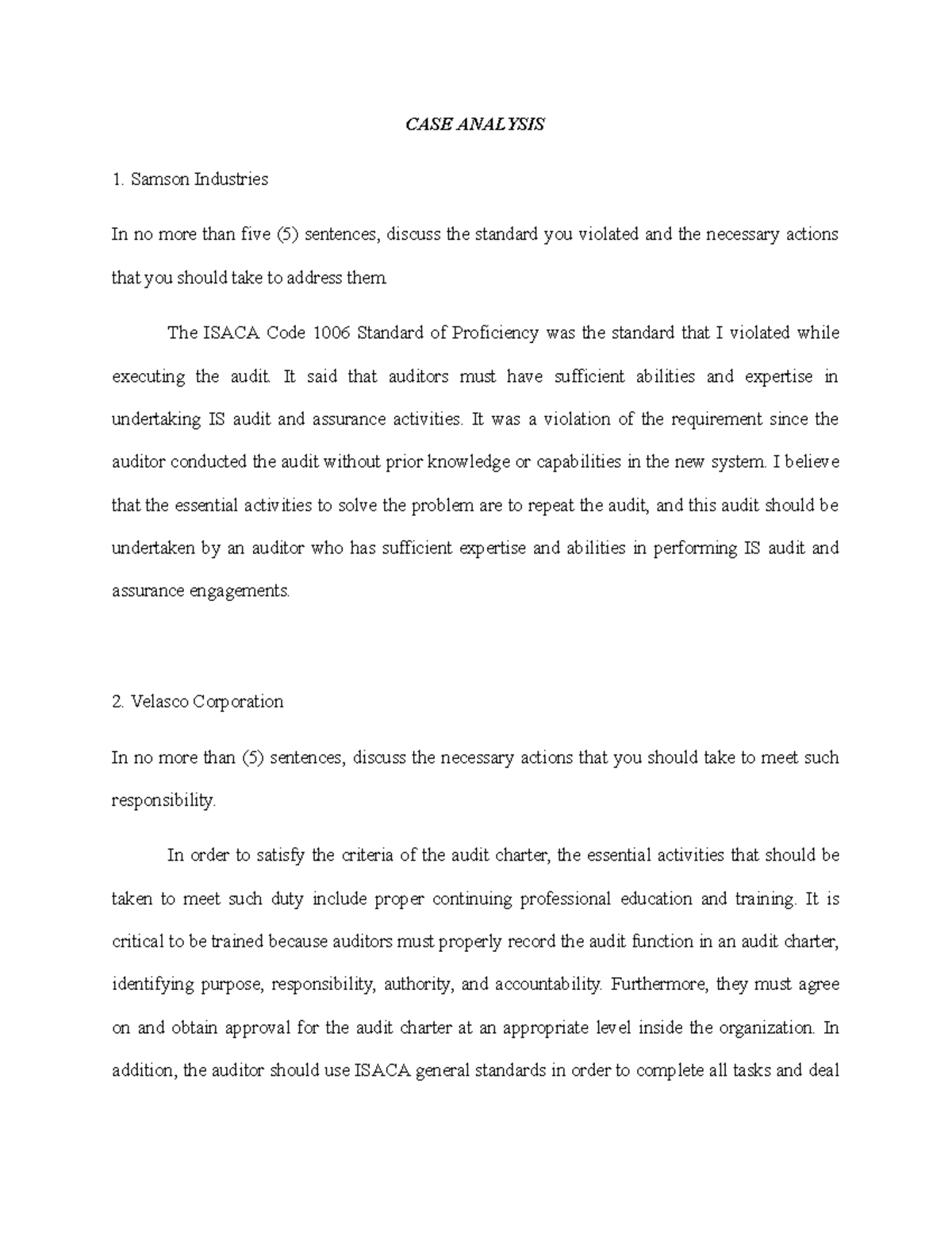Case Analysis - Auditing in CIS Environment - Accountancy - Studocu