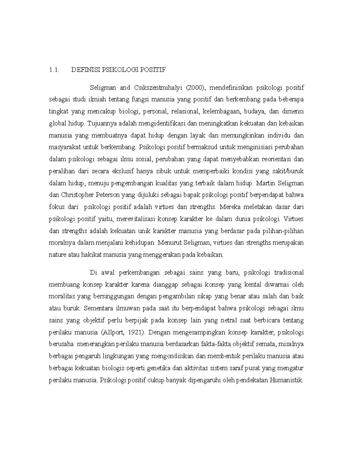 psikologi positif - 1. DEFINISI PSIKOLOGI POSITIF Seligman and ...