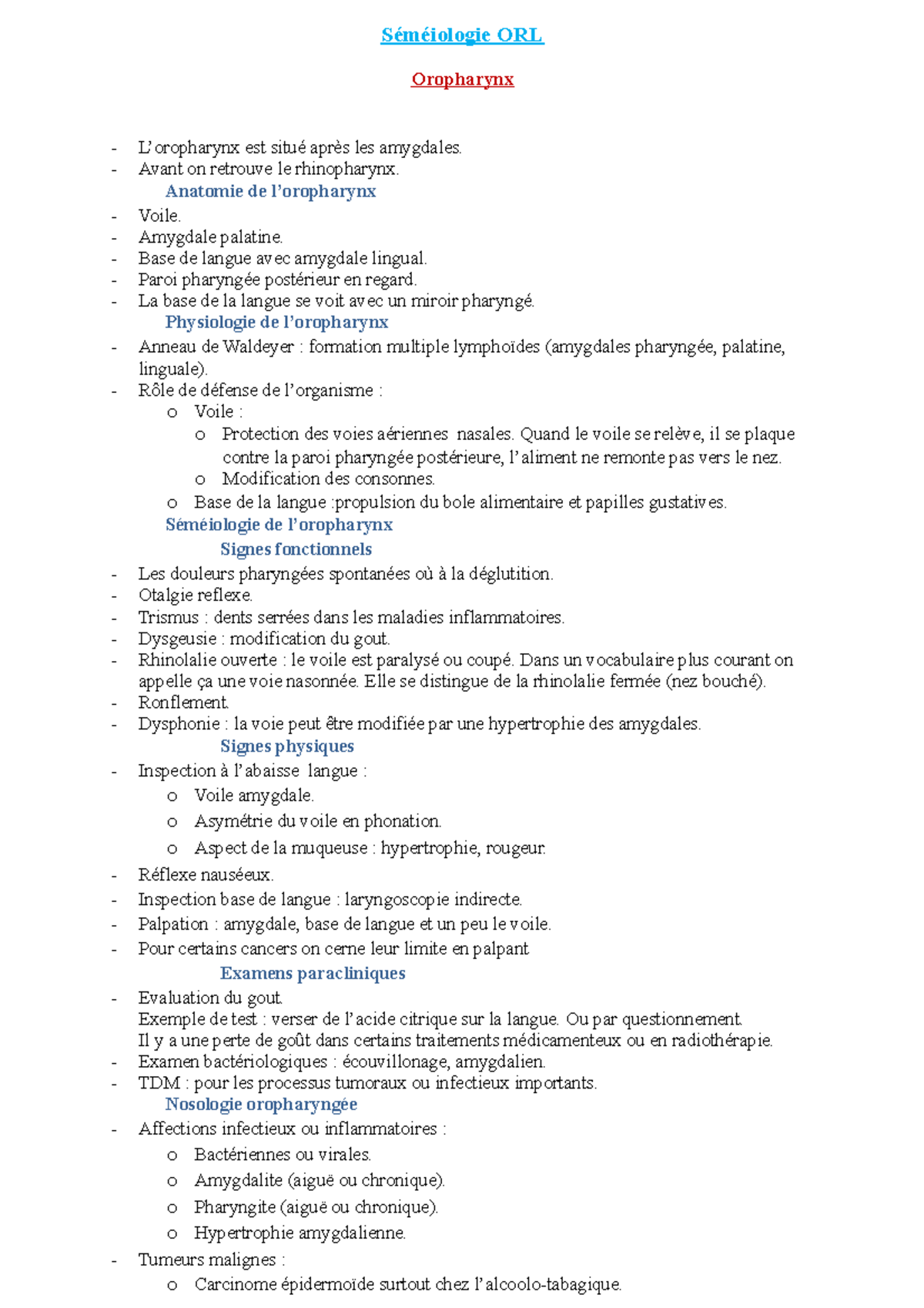 Semiologie ORL - Séméiologie ORL Oropharynx L’oropharynx est situé ...