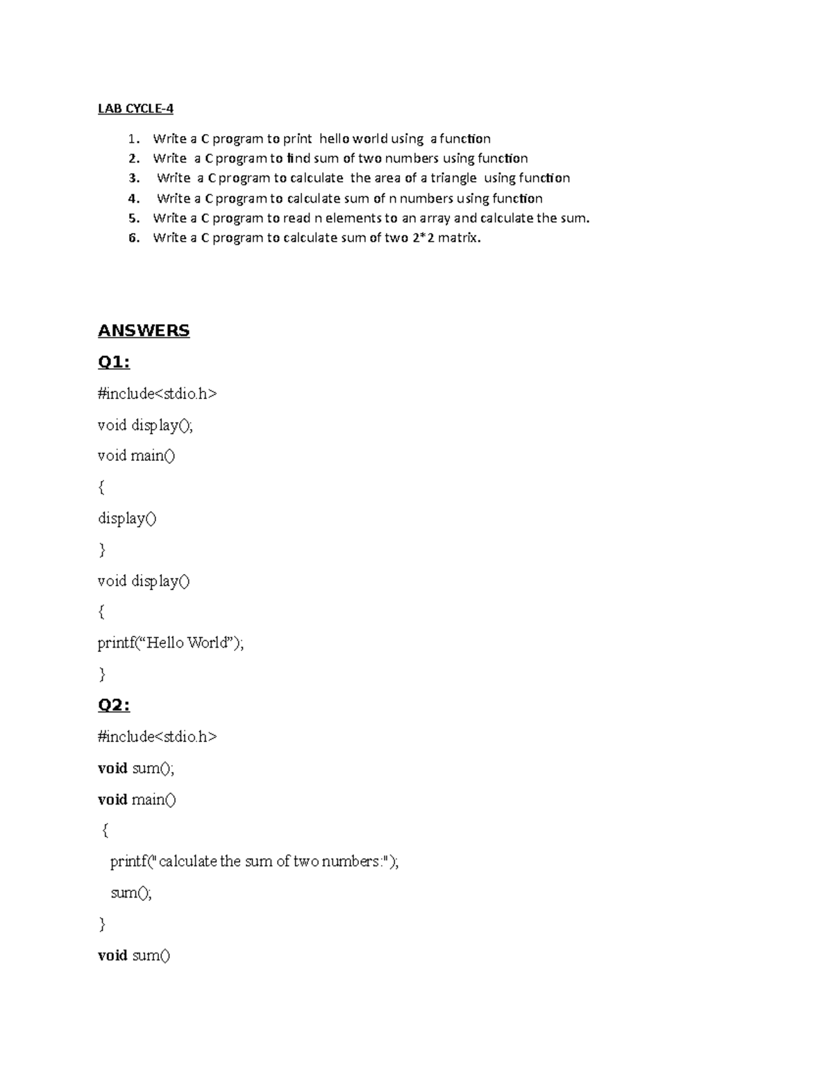 PSP Programs TO FAIR Record-cycle 4 - LAB CYCLE- 1. Write a C program to print hello world using ...