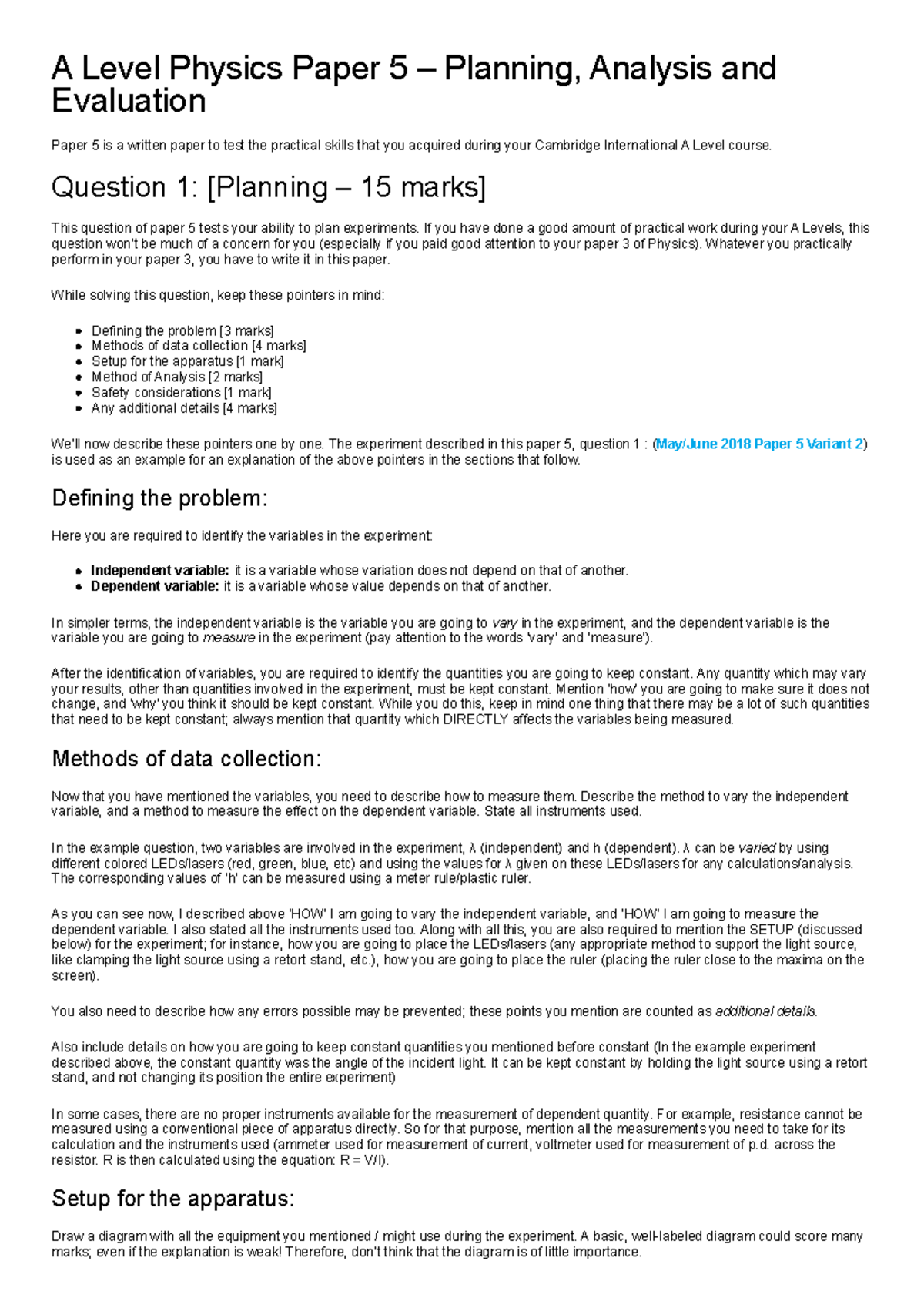 A Level Physics Paper 5 - Planning, Analysis and Evaluation - GCE Guide ...