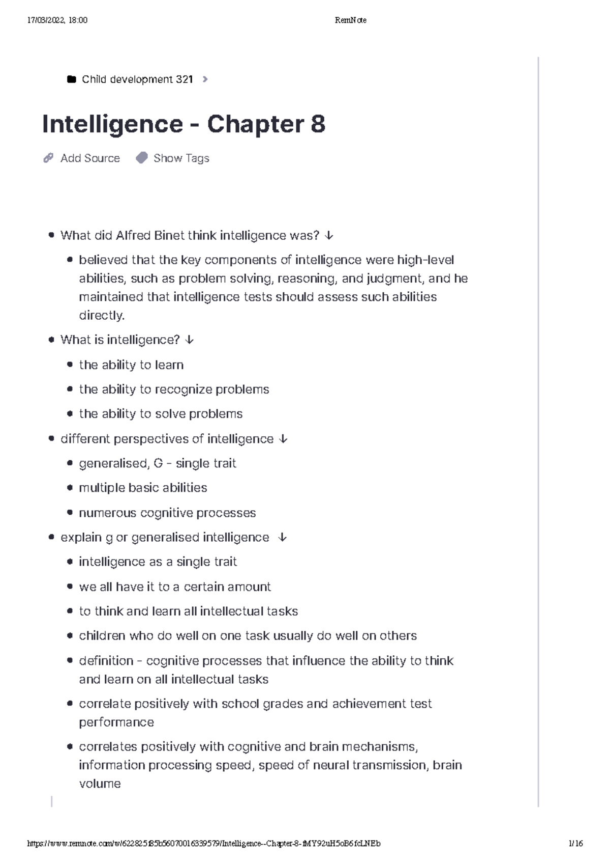 Intelligence chapter notes - Child development 321 Add Source Show Tags ...
