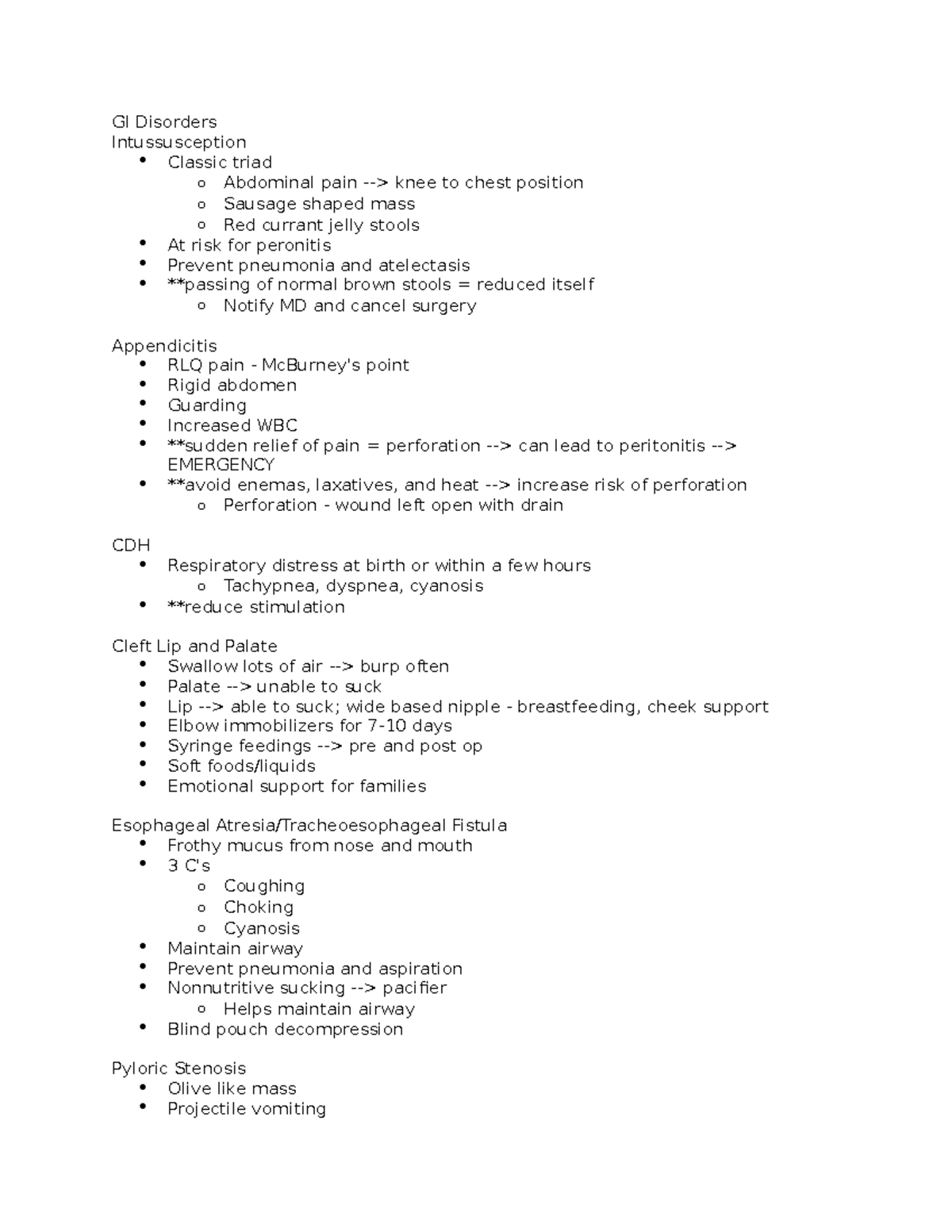 Resp - resp reviews - GI Disorders Intussusception Classic triad o ...
