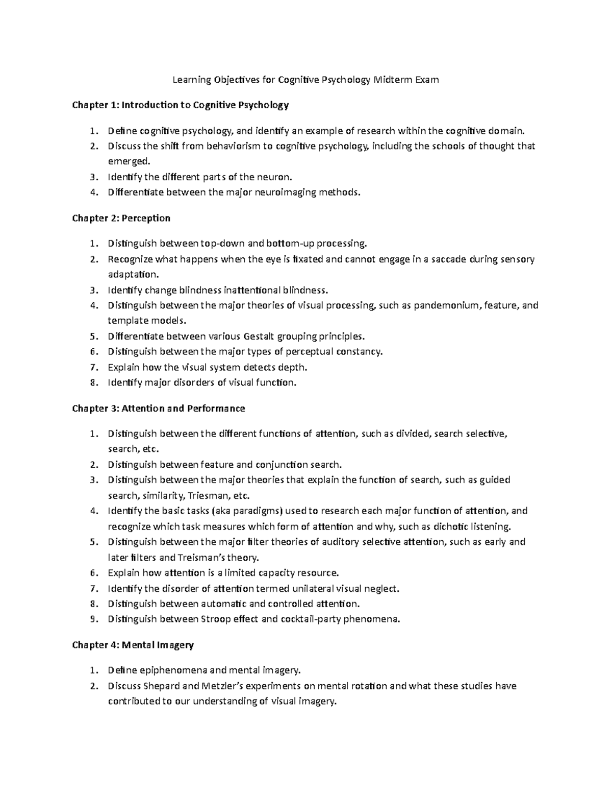 Learning Objectives for Cognitive Psychology Midterm Exam online ...