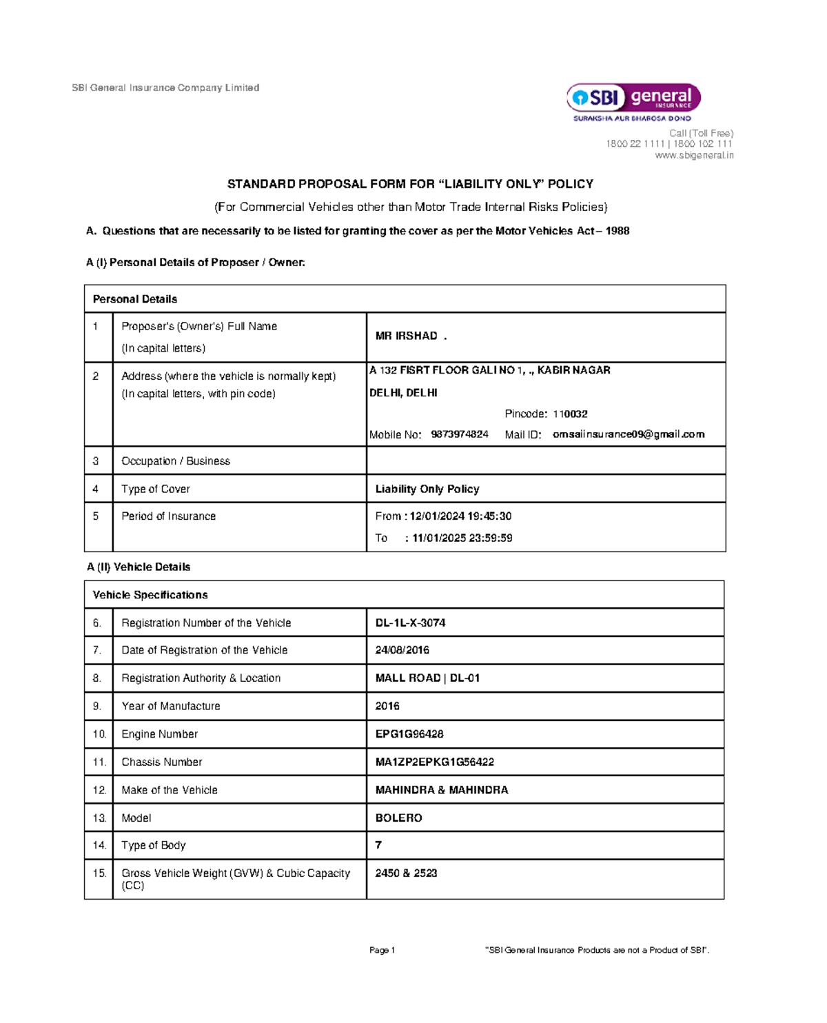 Downloaded policy 0000000037147246 - STANDARD PROPOSAL FORM FOR ...