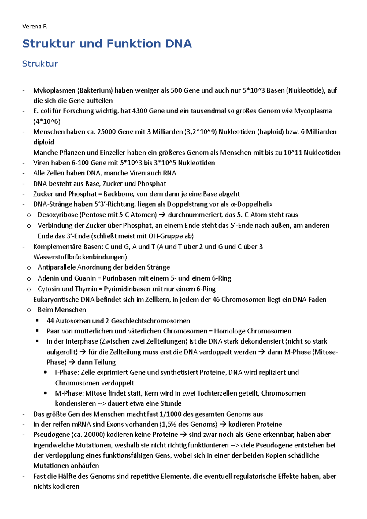 Biomedizinische Grundlagen Struktur und Funktion DNA - Struktur und ...