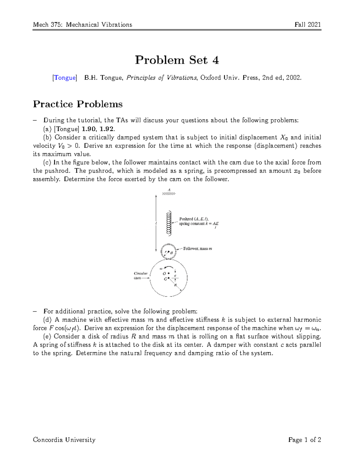 The file contains practice problems - Mech 375: Mechanical Vibrations ...