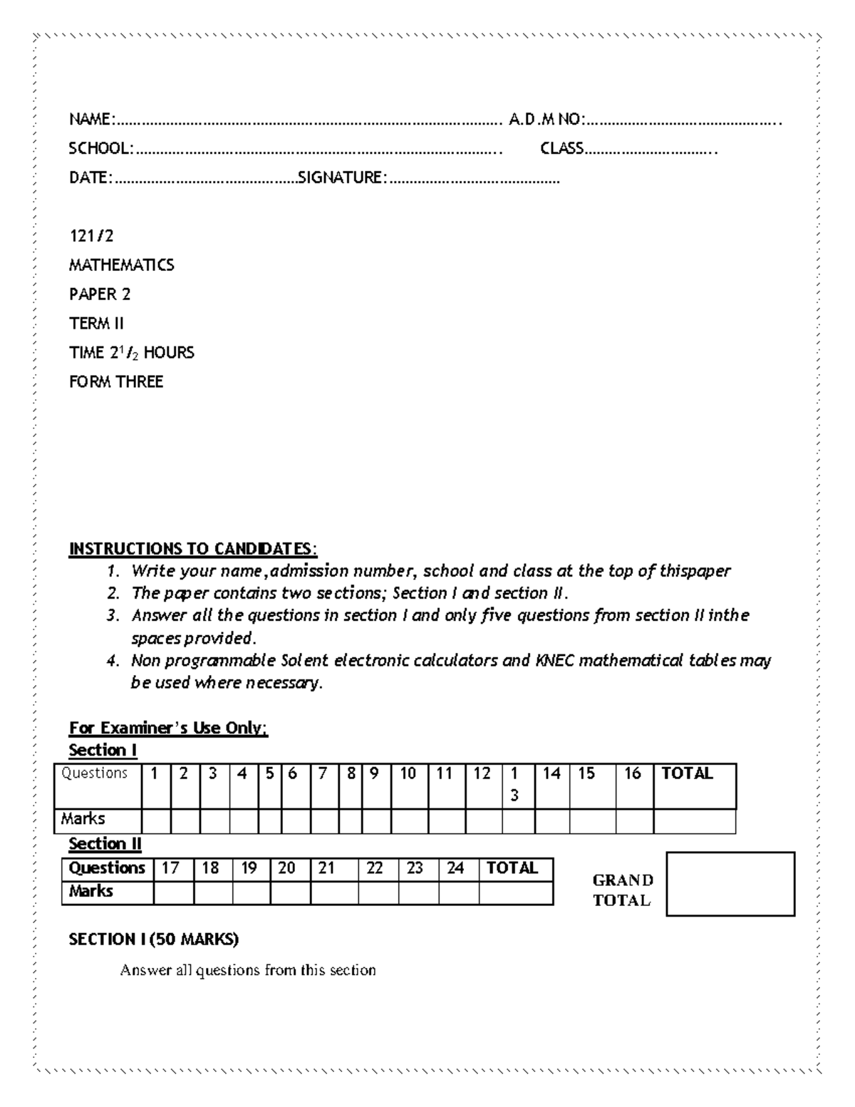 Mathematics paper 2 term 2 exam 2017 - Commercial law - UoN - Studocu