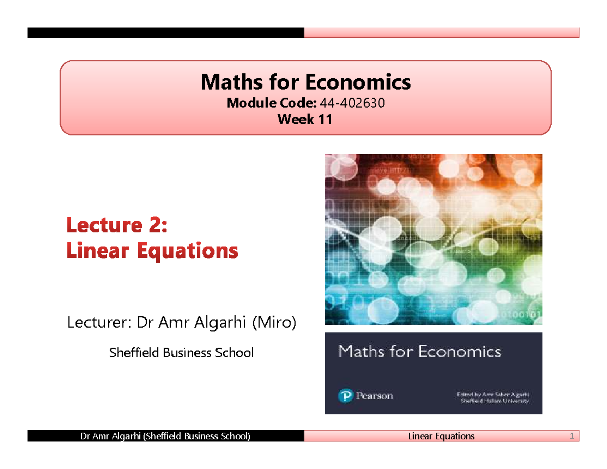 W11 Mf E L02 linear equations - Lecturer: Dr Amr Algarhi (Miro ...