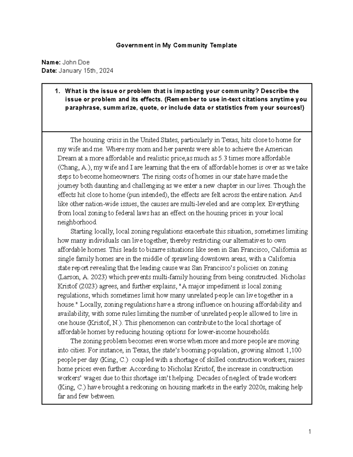 Essays for Touchstone 1 - Government in My Community Template Name ...