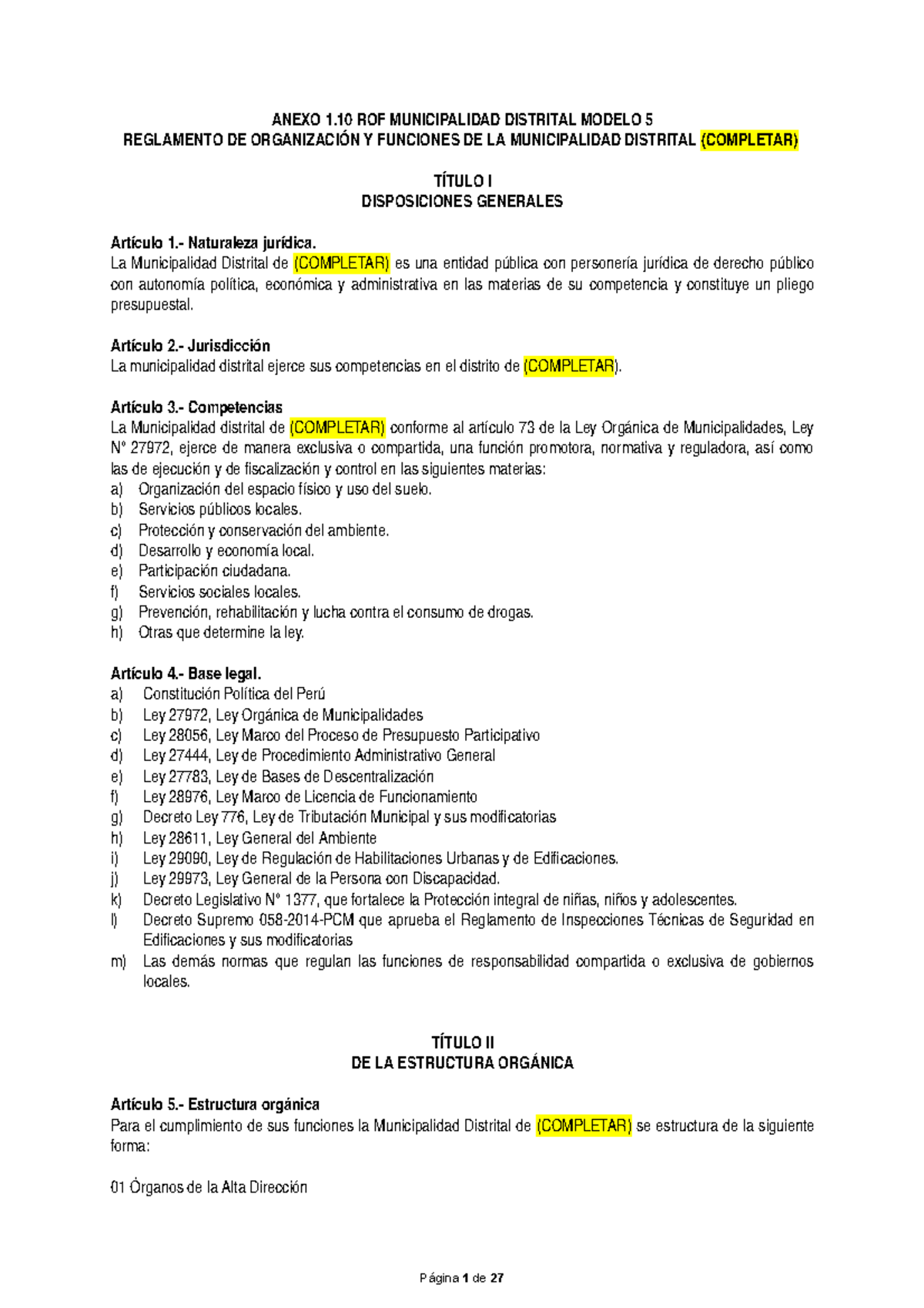 Modelo ROF 5 Municipalidad distrital - ANEXO 1 ROF MUNICIPALIDAD ...