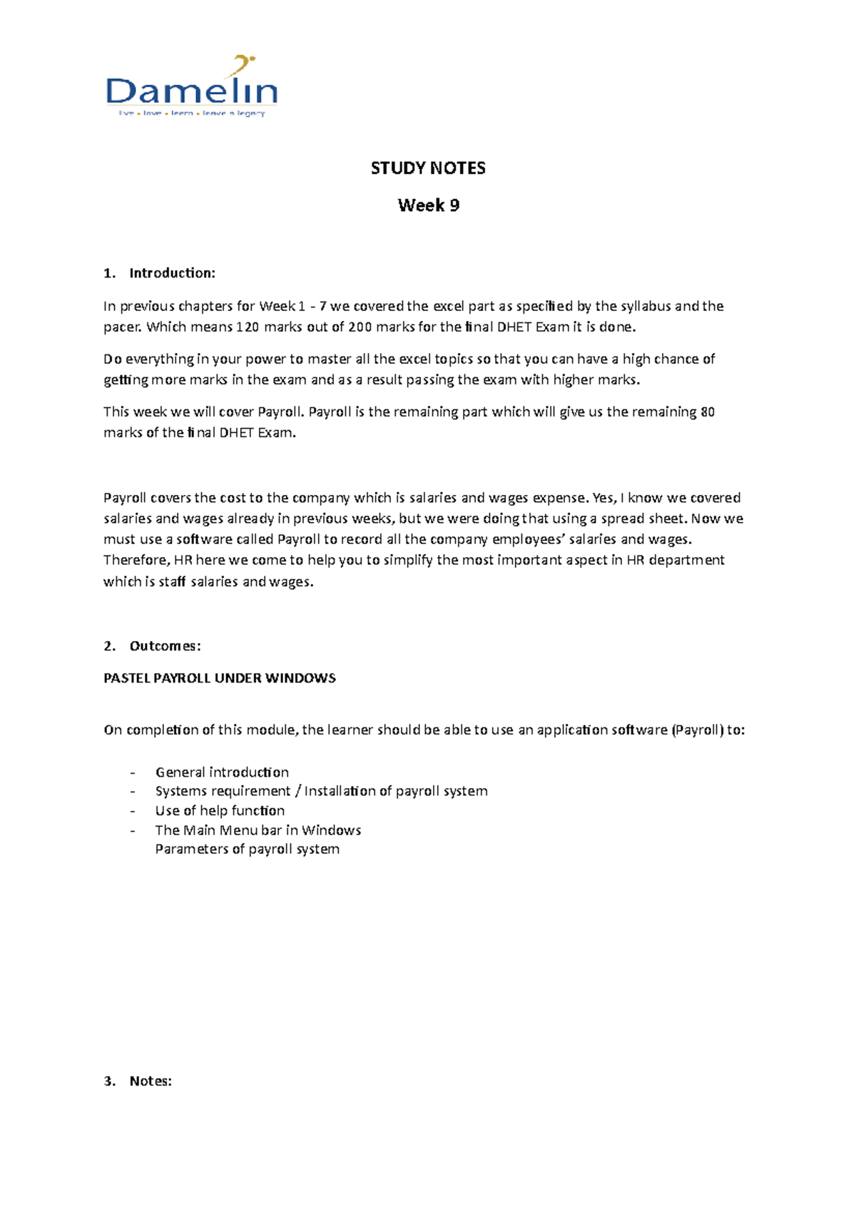 Study Notes Week 9 - STUDY NOTES Week 9 1. Introduction: In previous ...