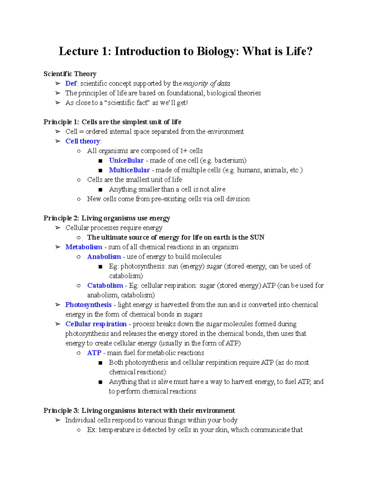 Lectures 1 Introduction to Biology: What is Life? - bacterium ...