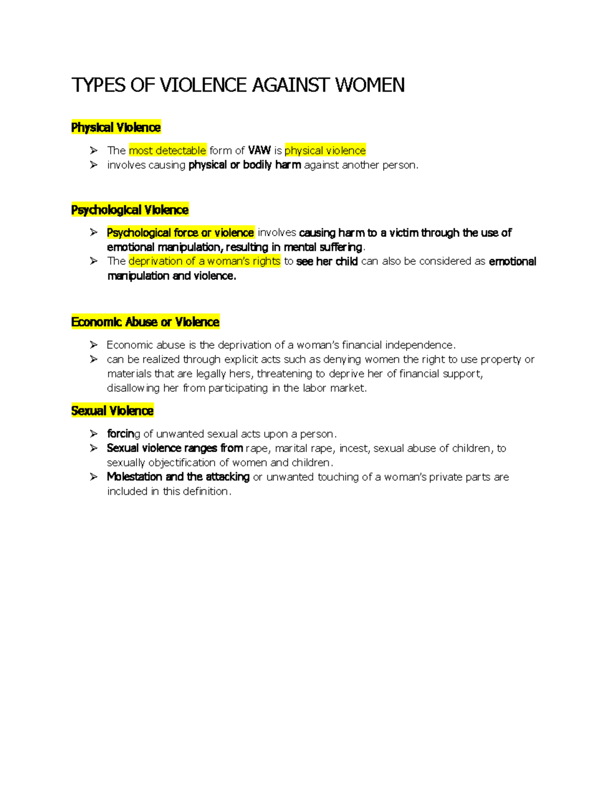 Types OF Violence Against Women - Gender and Society - PangSU - Studocu