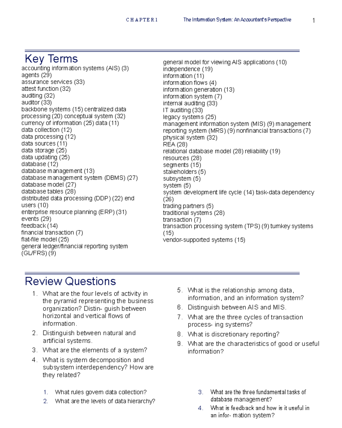 COMP 2x Chapter 1 word - Lecture - Key Terms accounting information ...