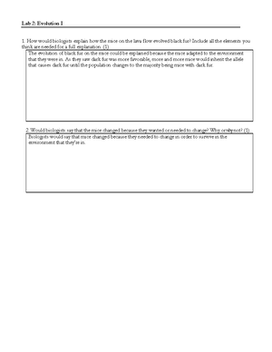 Lab 2 Evolution I Write Up - Lab 2: Evolution I How would biologists ...