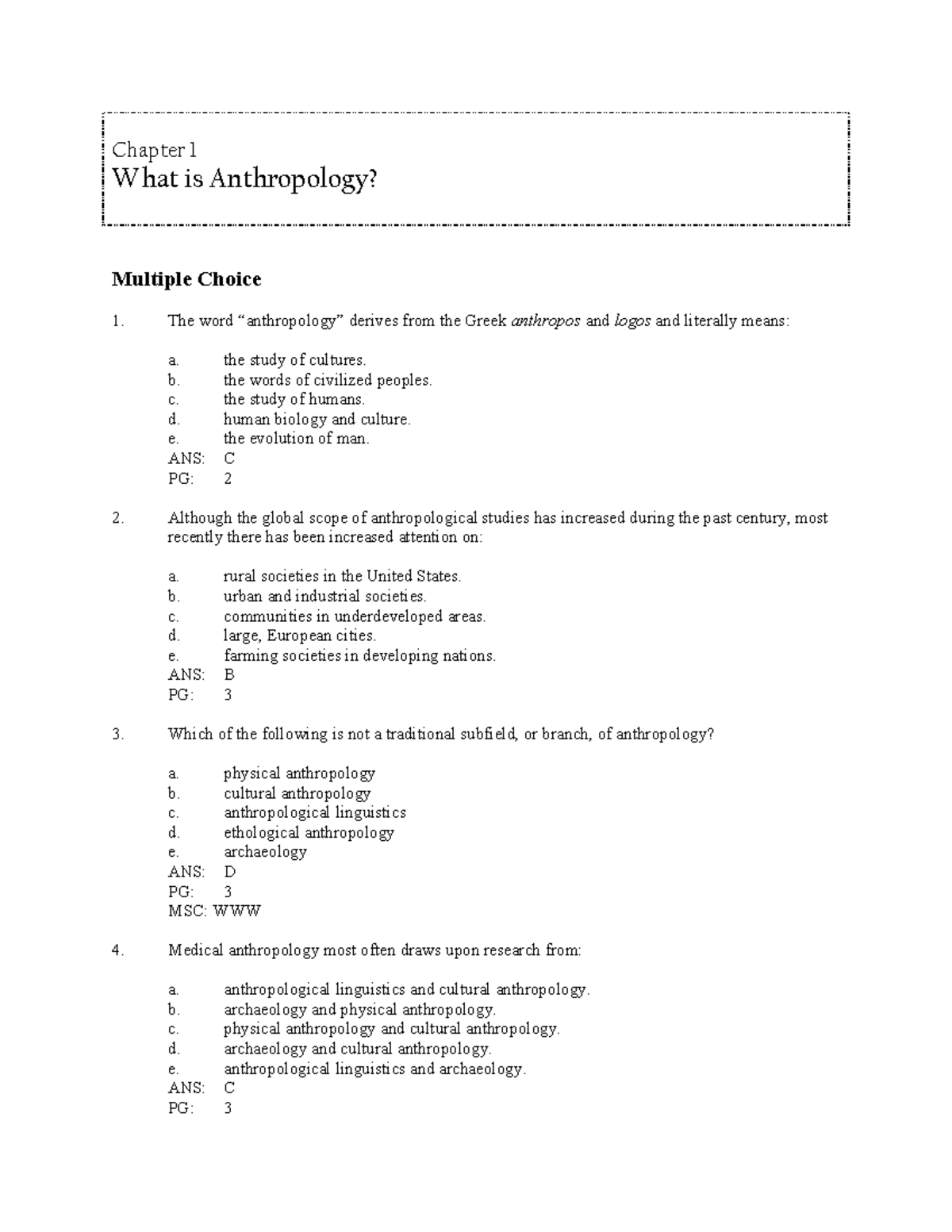 Ch1 - Lecture notes 1,5,7 - Chapter 1 What is Anthropology? Multiple ...
