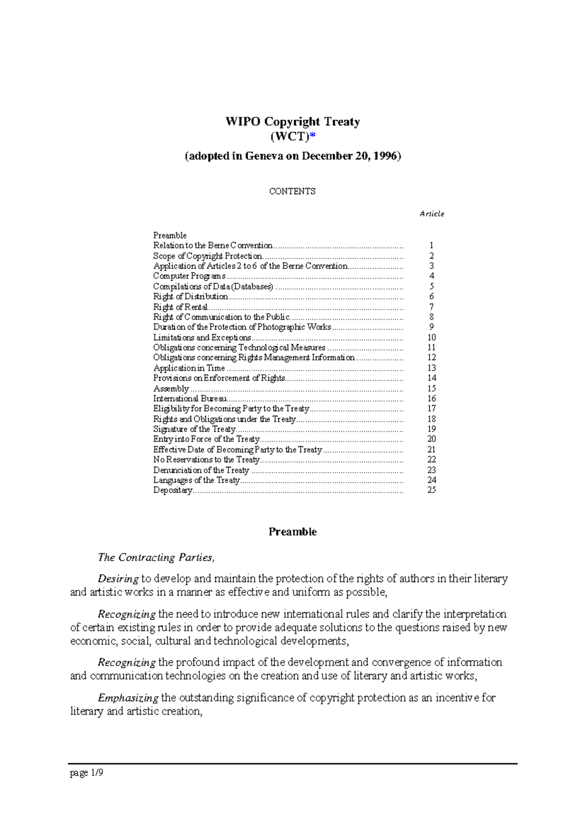 Trt wct 001en - Very good - WIPO Copyright Treaty (WCT)* (adopted in ...