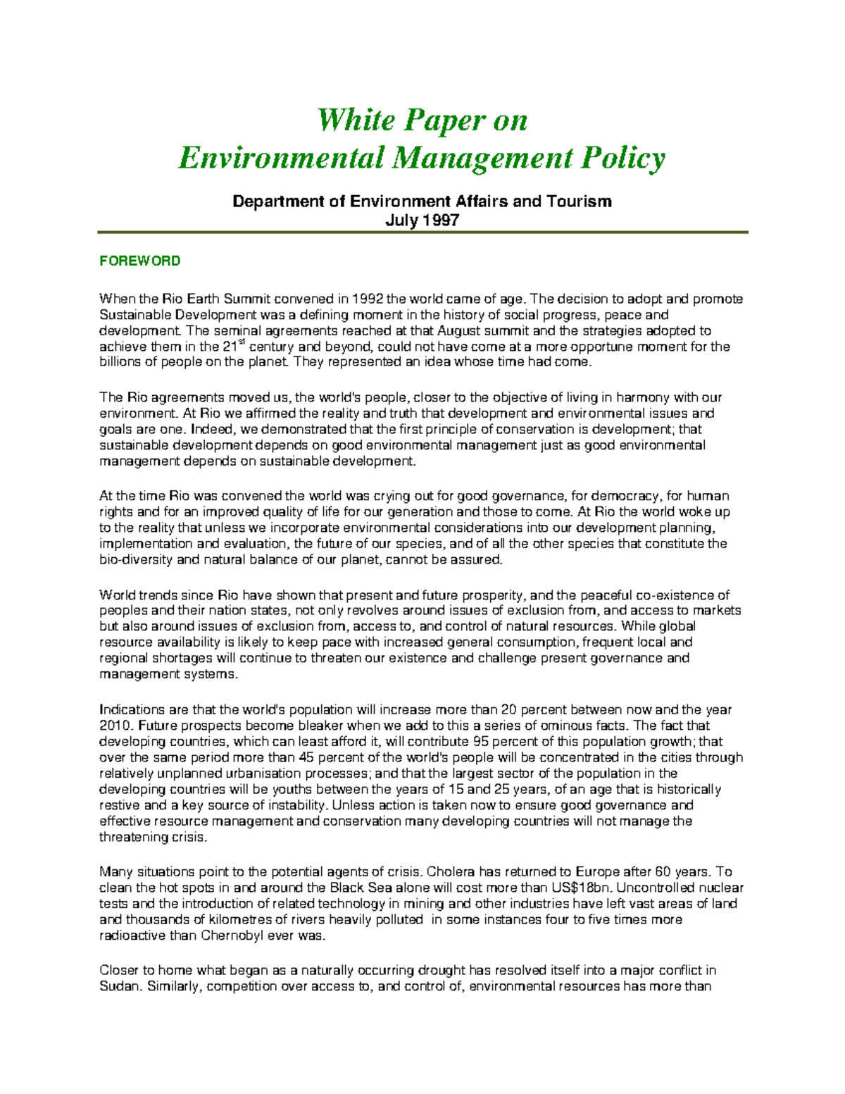 Environemtal management 0 - White Paper on Environmental Management ...