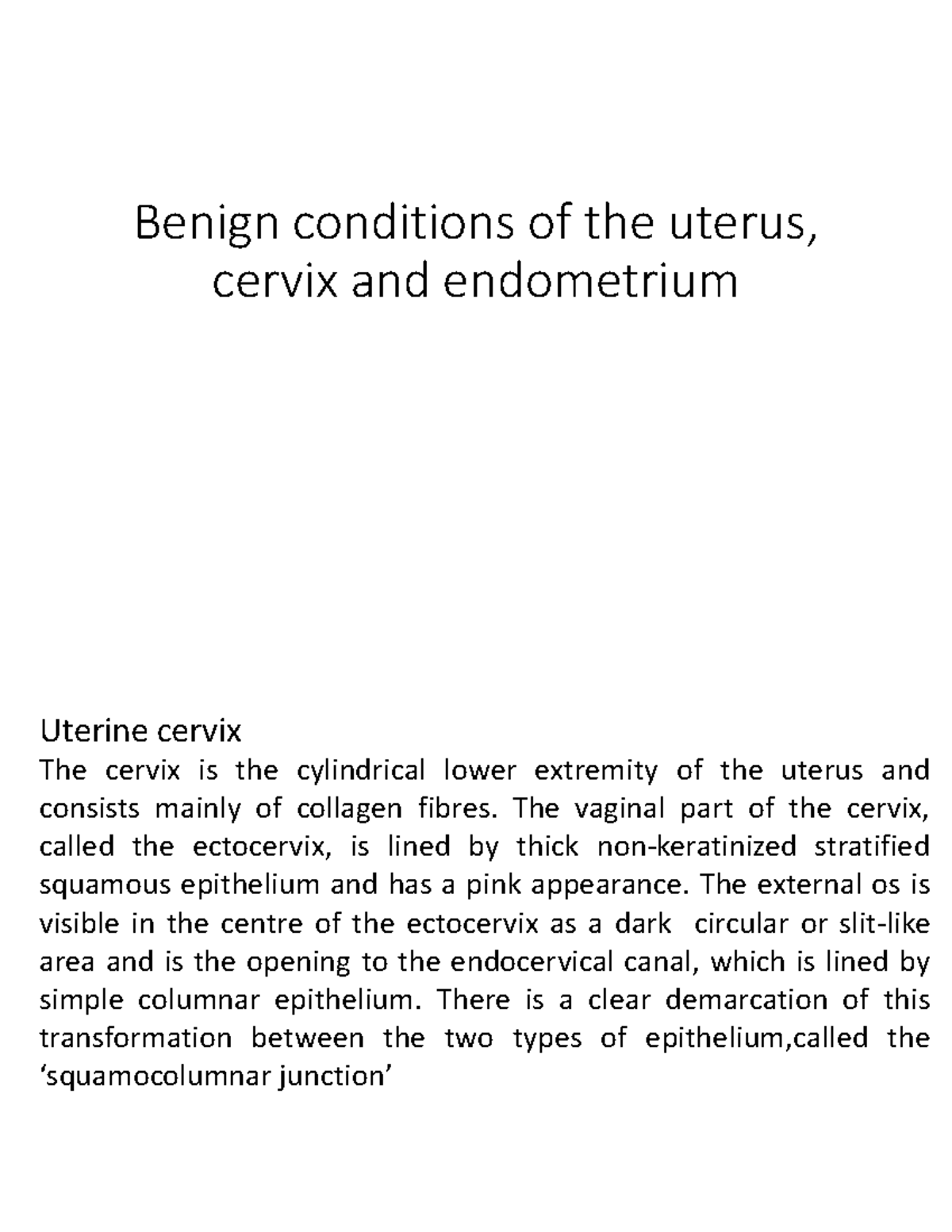 Benign conditions of the uterus, cervix and endometrium - Benign ...