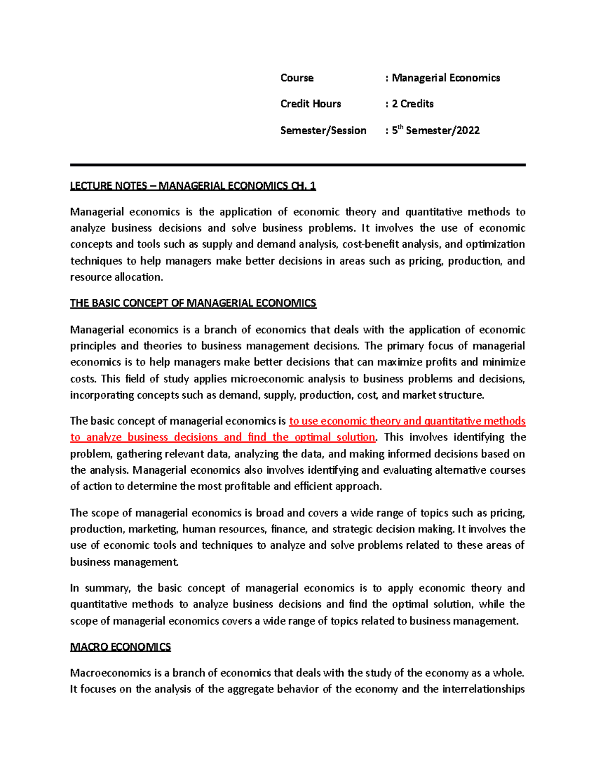 The basic concept of Managerial Economics - Course : Managerial ...