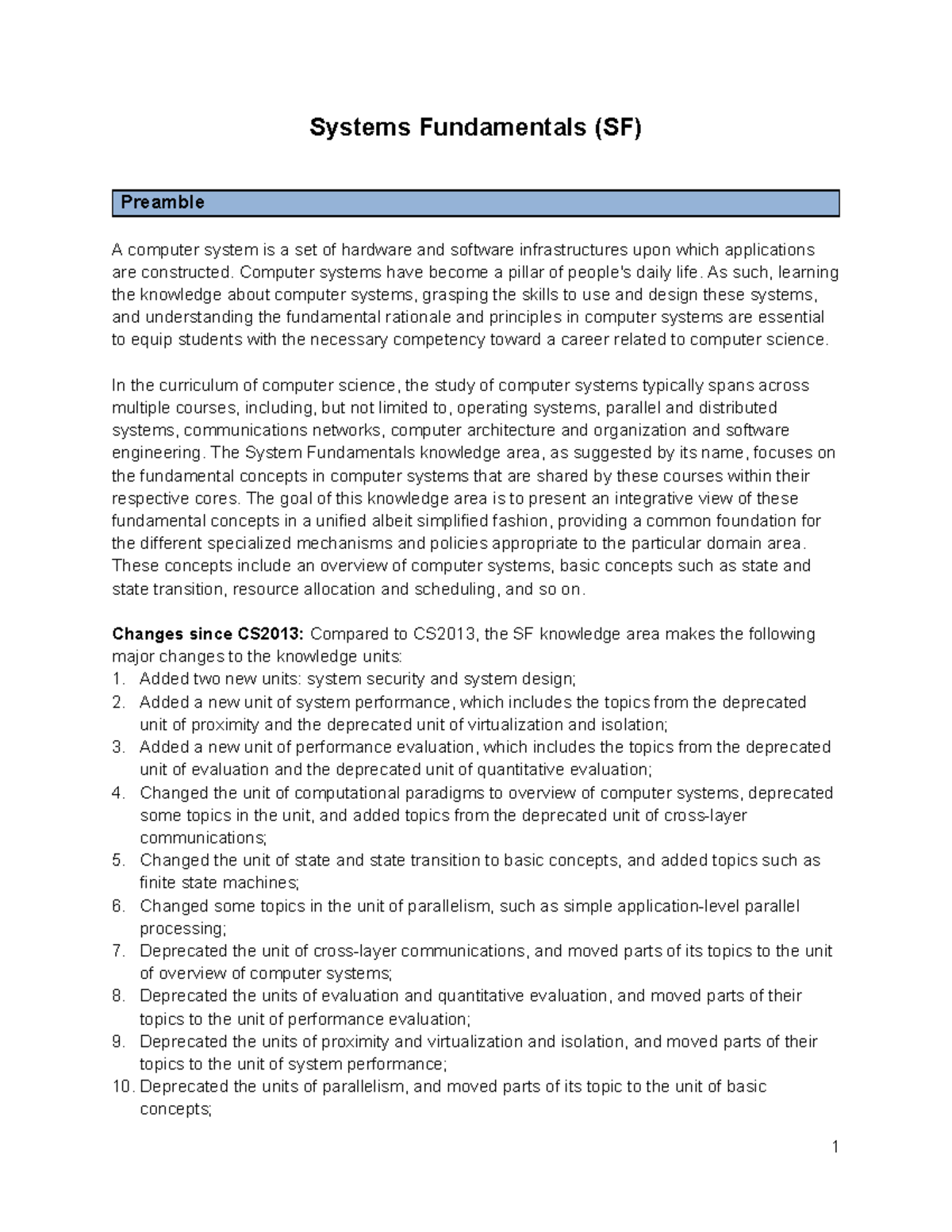 System Fundamentals Syllabus - Systems Fundamentals (SF) Preamble A ...