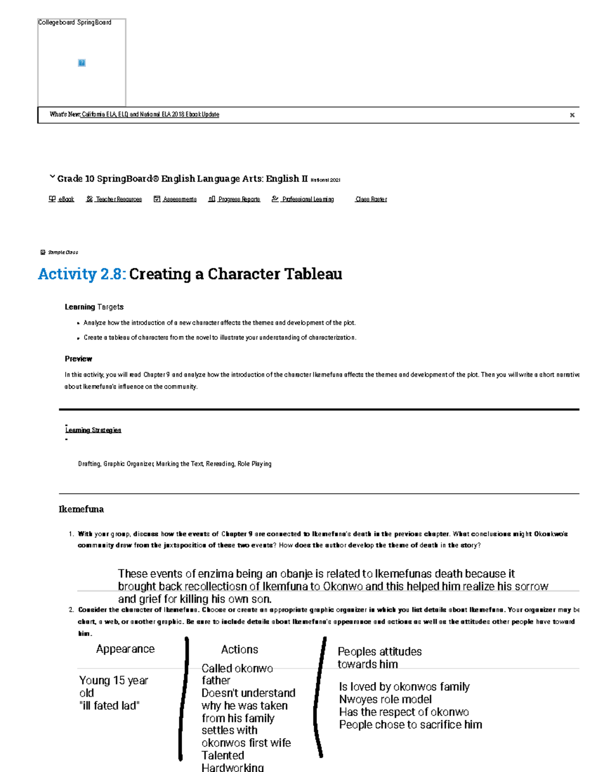 2.8 Creating a Character Tableau - Collegeboard SpringBoard What's New ...