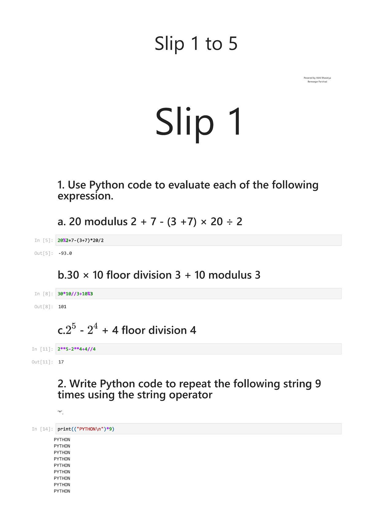 Scheue Sonne - practical - Slip 1 to 5 Powered Akhil Bharatiya Bereozgar Parishad Slip 1 1. Use ...